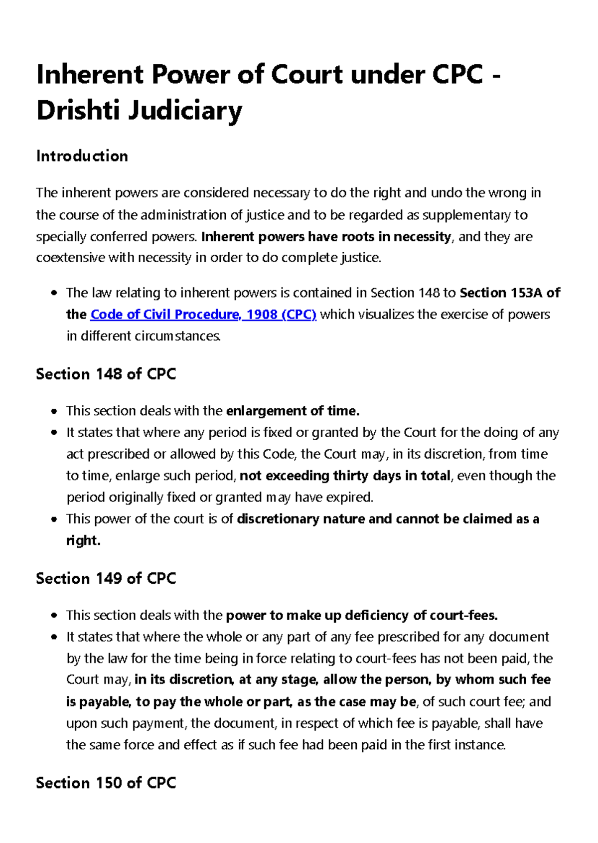 Inherent Powers of Courts under CPC: A Comprehensive Overview - Studocu