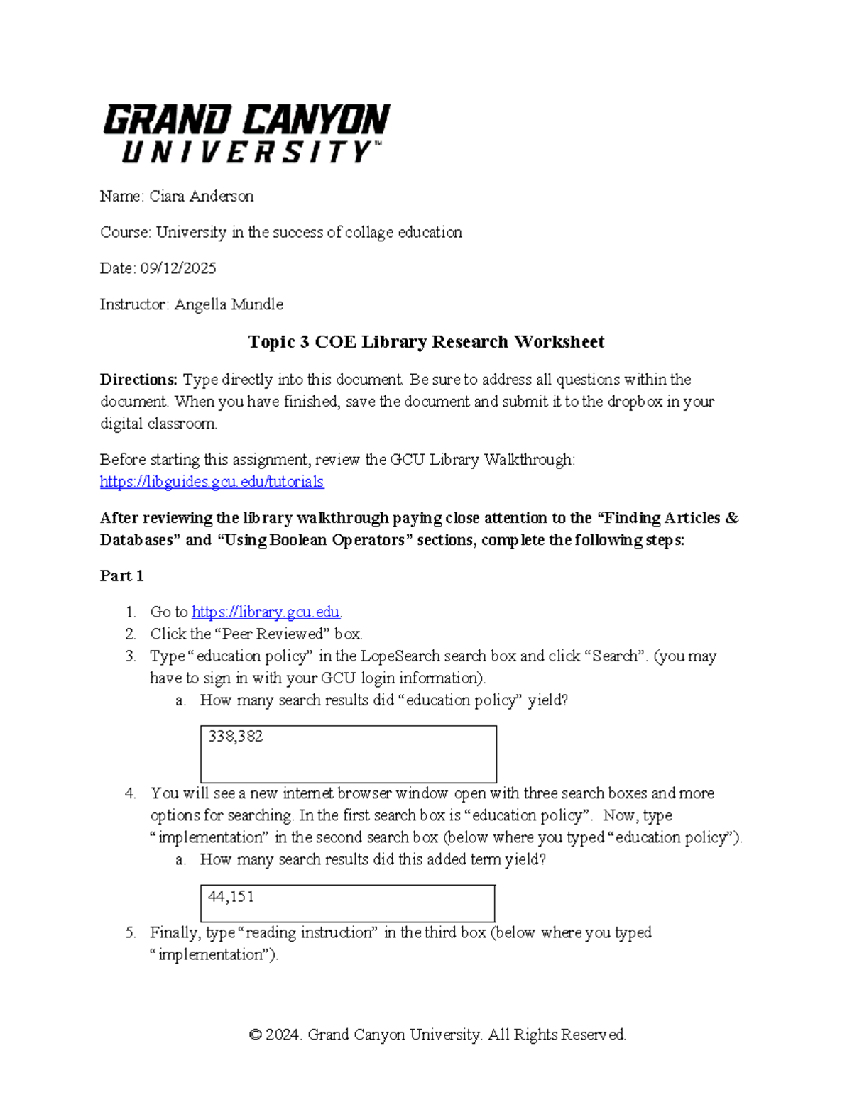 COE 2024: Topic 3 Library Research Worksheet Guide - Studocu