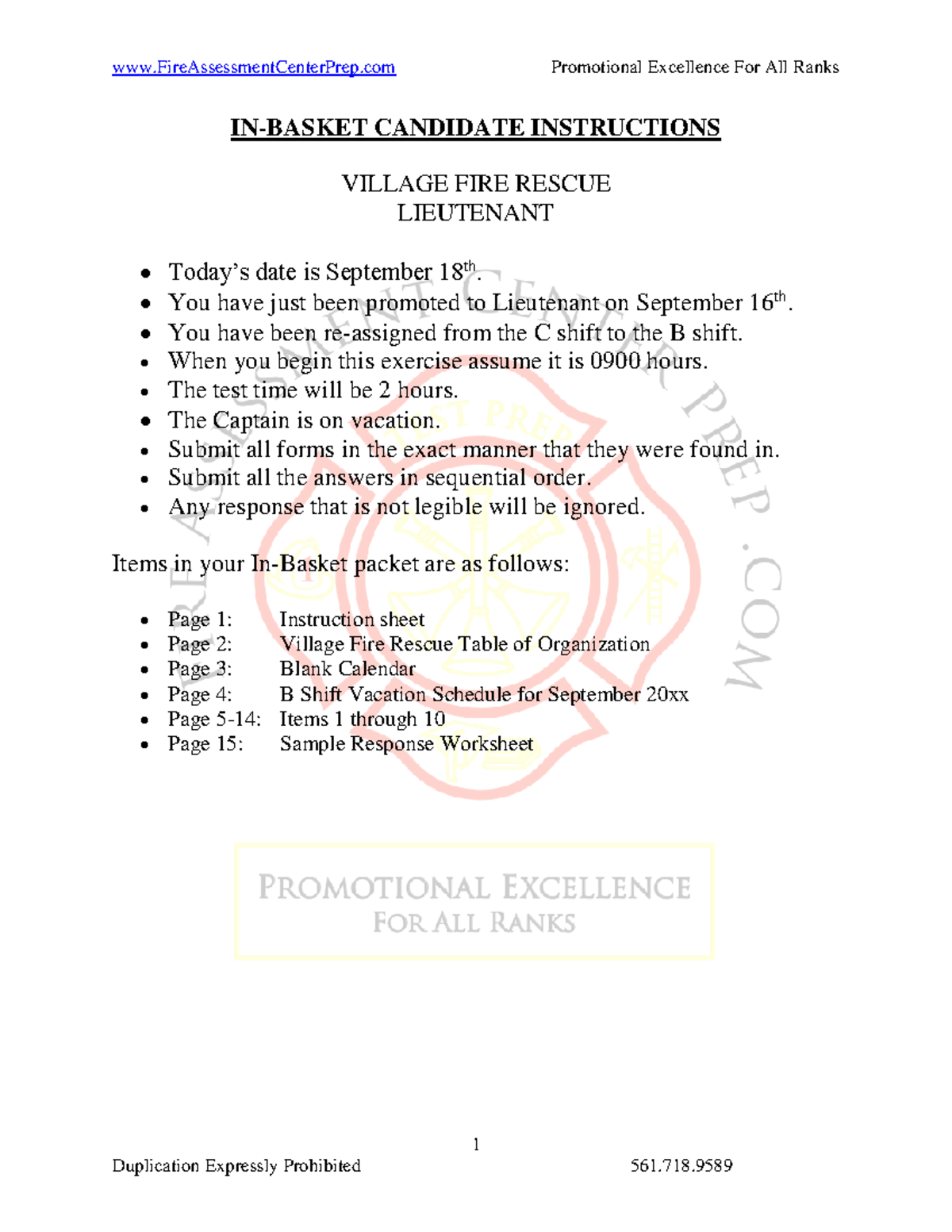 Promotional Excellence Instructions for Village Fire Rescue Lieutenant ...