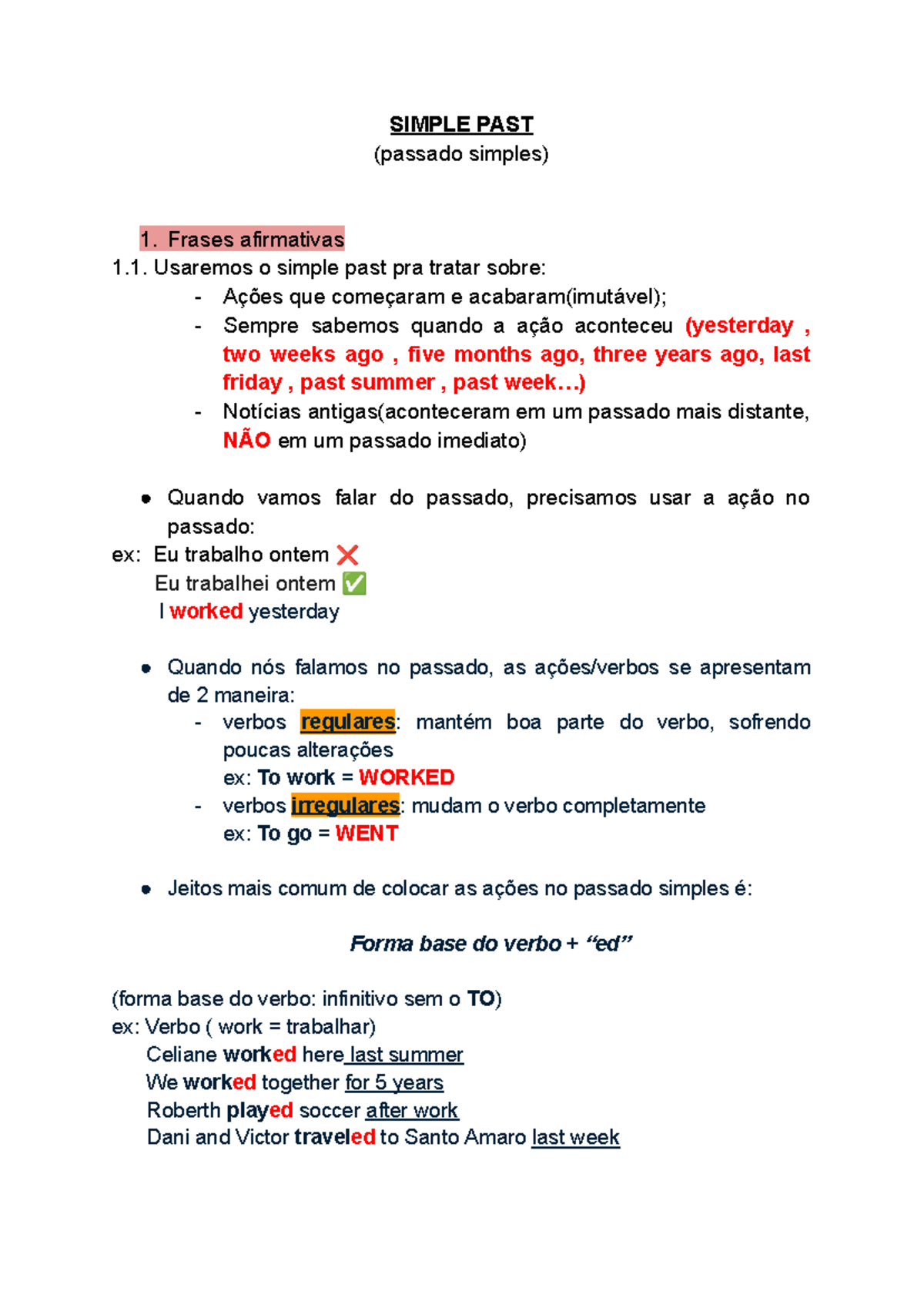 SIMPLE PAST: A Comprehensive Guide to Affirmative and Negative Forms ...