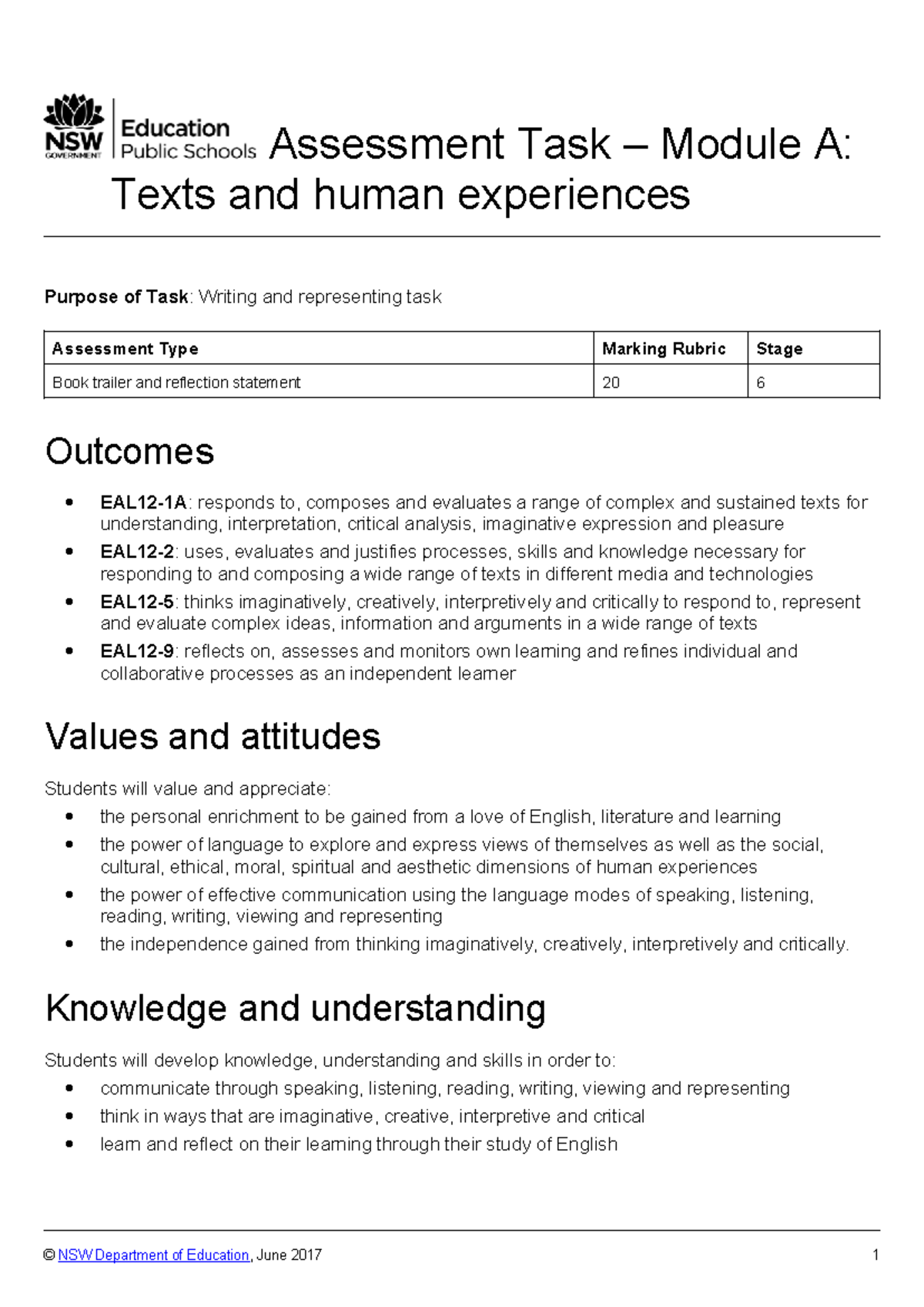 Assessment Task: Book Trailer & Reflection - EAL12 Module A - Studocu