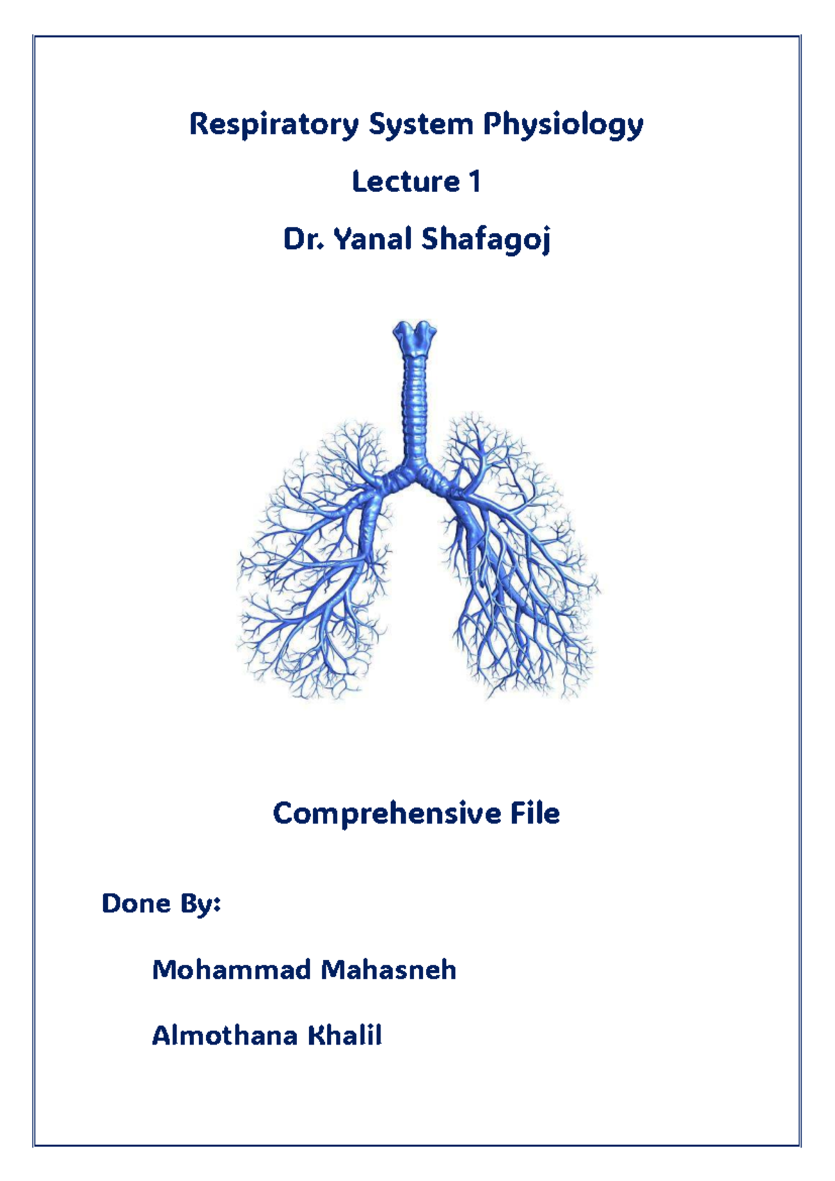 RS-CF1: Comprehensive Lecture Notes on Respiratory System Physiology ...