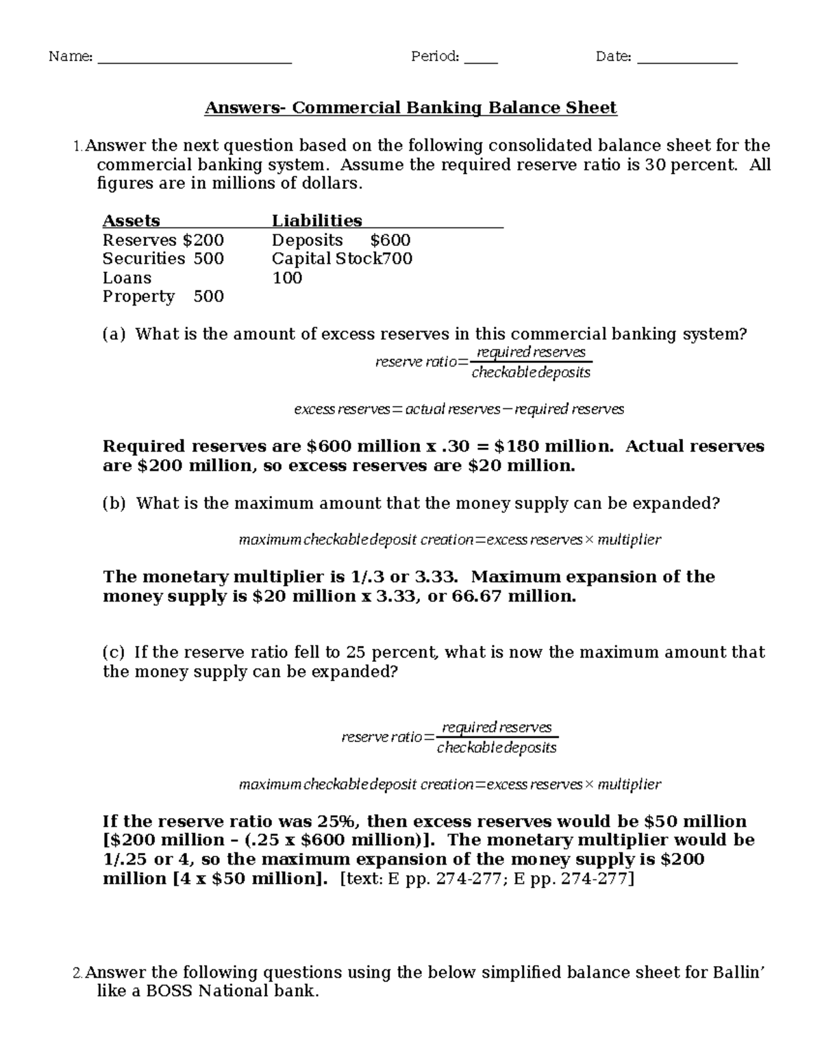 Unit 4 Commercial Banking Balance Sheet Analysis and Solutions - Studocu