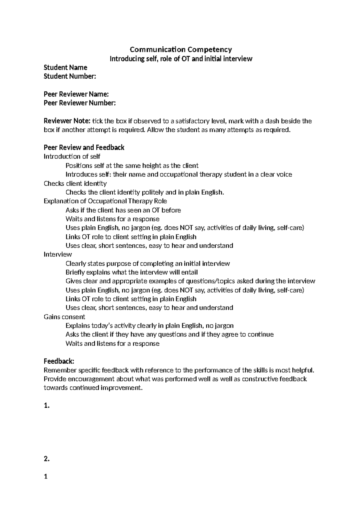 Week 2 Communication Competency Review for OT Students 2026 - Studocu