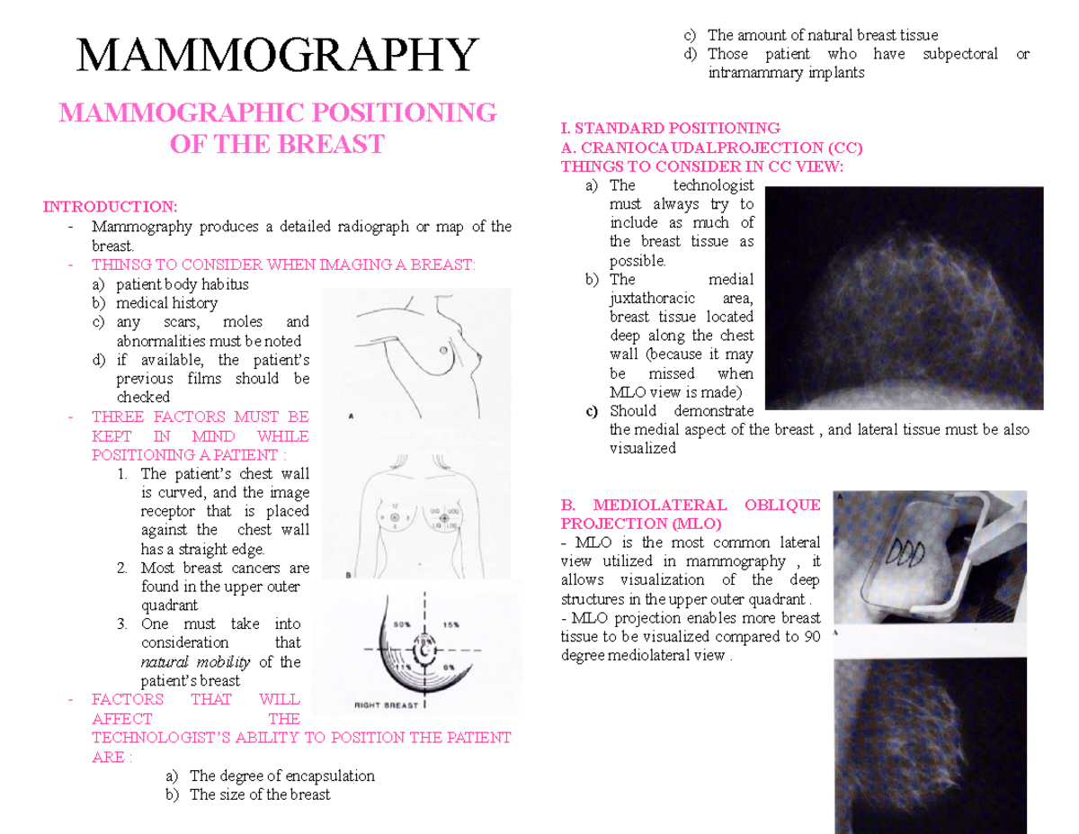 MAM 101: Mammography Positioning Techniques and Considerations - Studocu