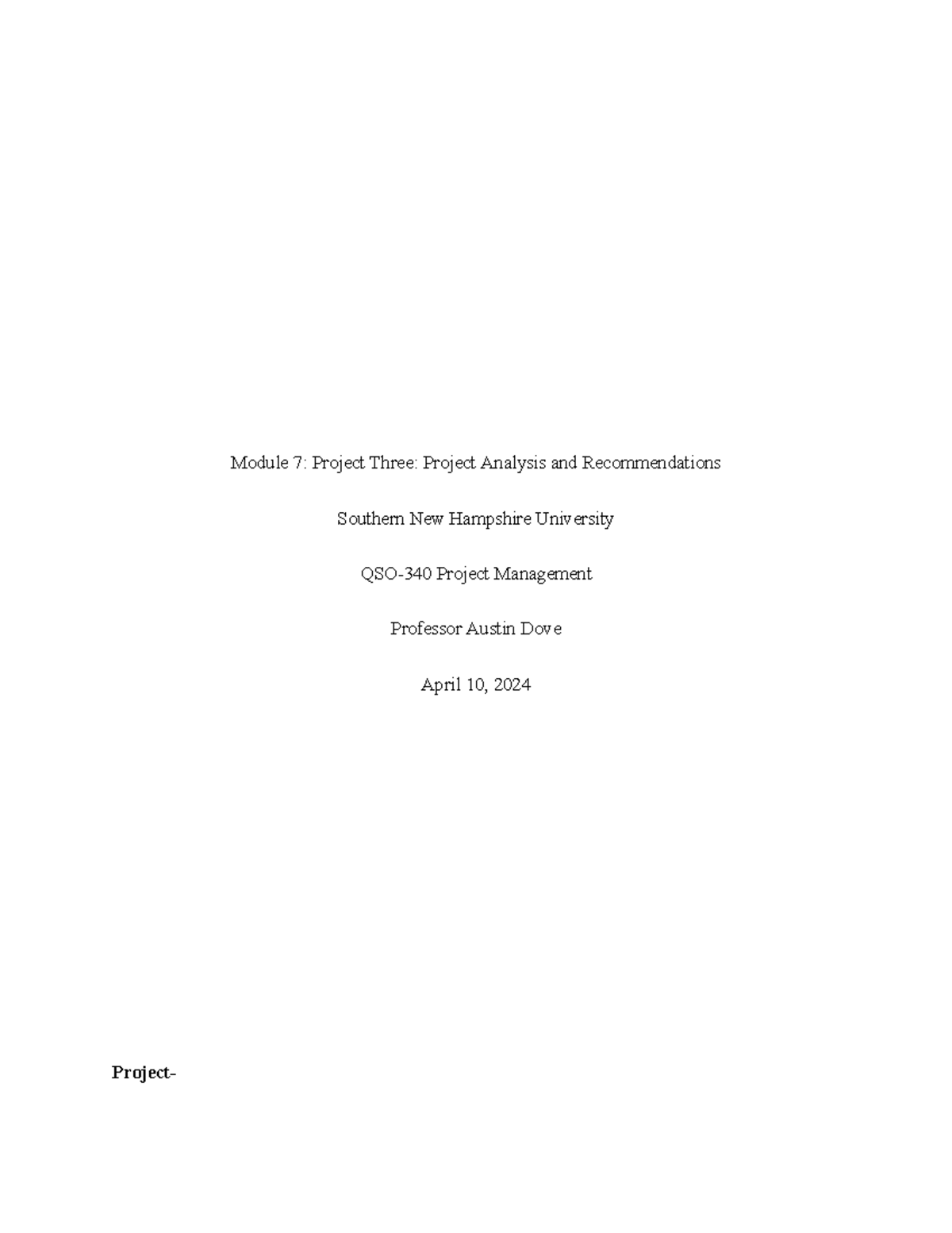 QSO-340 Module 7 Project Three: Analysis & Recommendations - Studocu