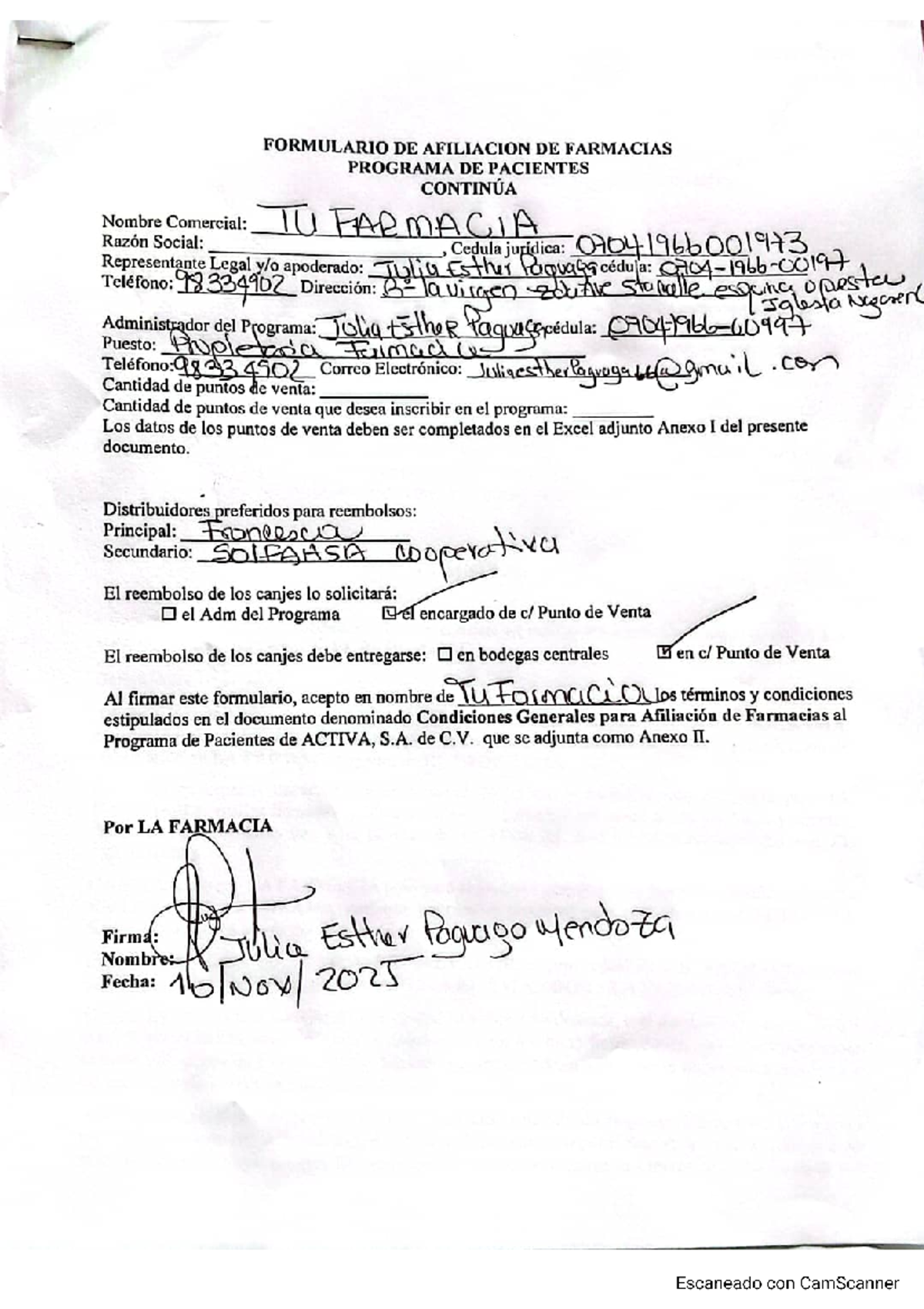 FORMULARIO DE AFILIACIÓN DE FARMACIAS - PROGRAMA DE PACIENTES CONTINÚA ...