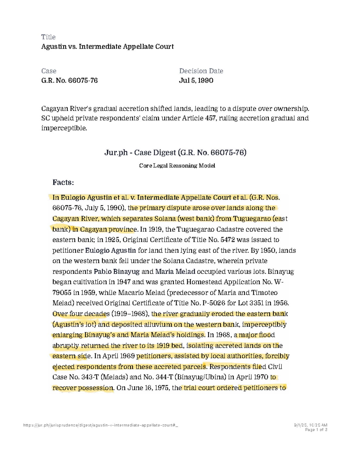 Property Cases Digest: Accretion and Ownership Disputes (G.R. Nos ...