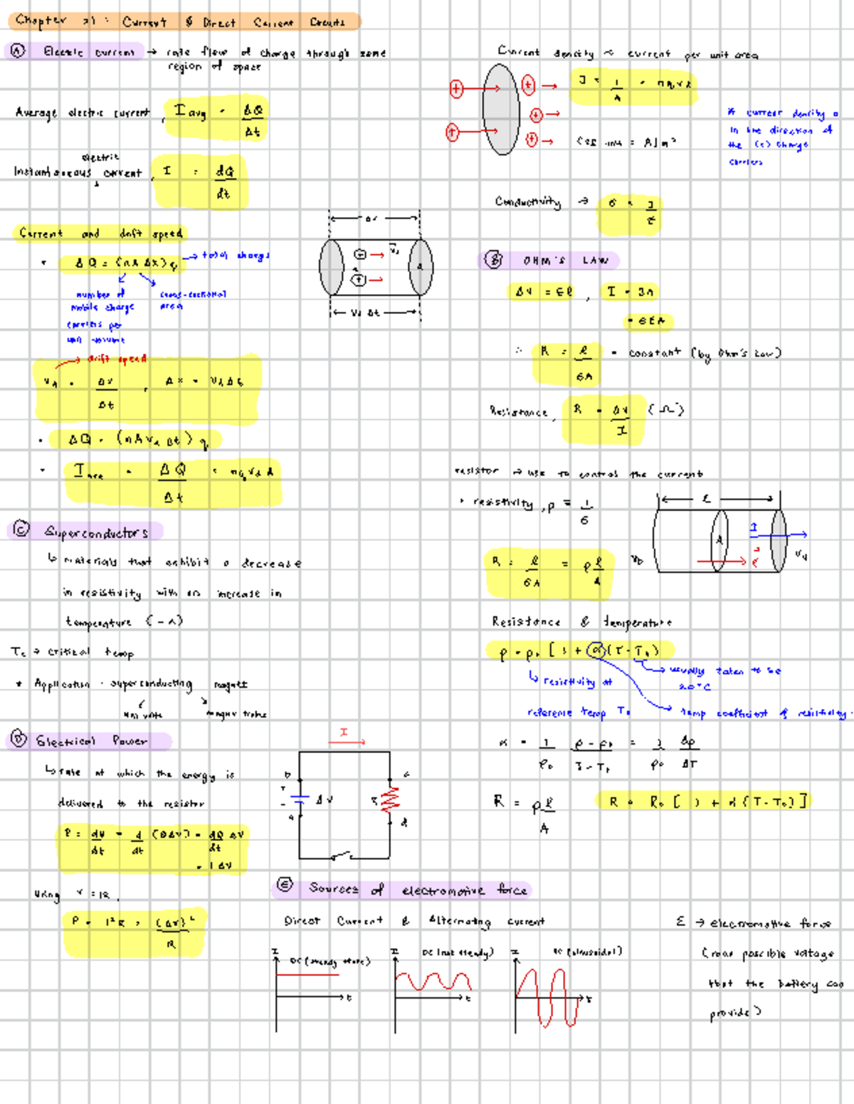 Phy 2 Notes - Summary of Chapter 21: Current & Circuits - Studocu