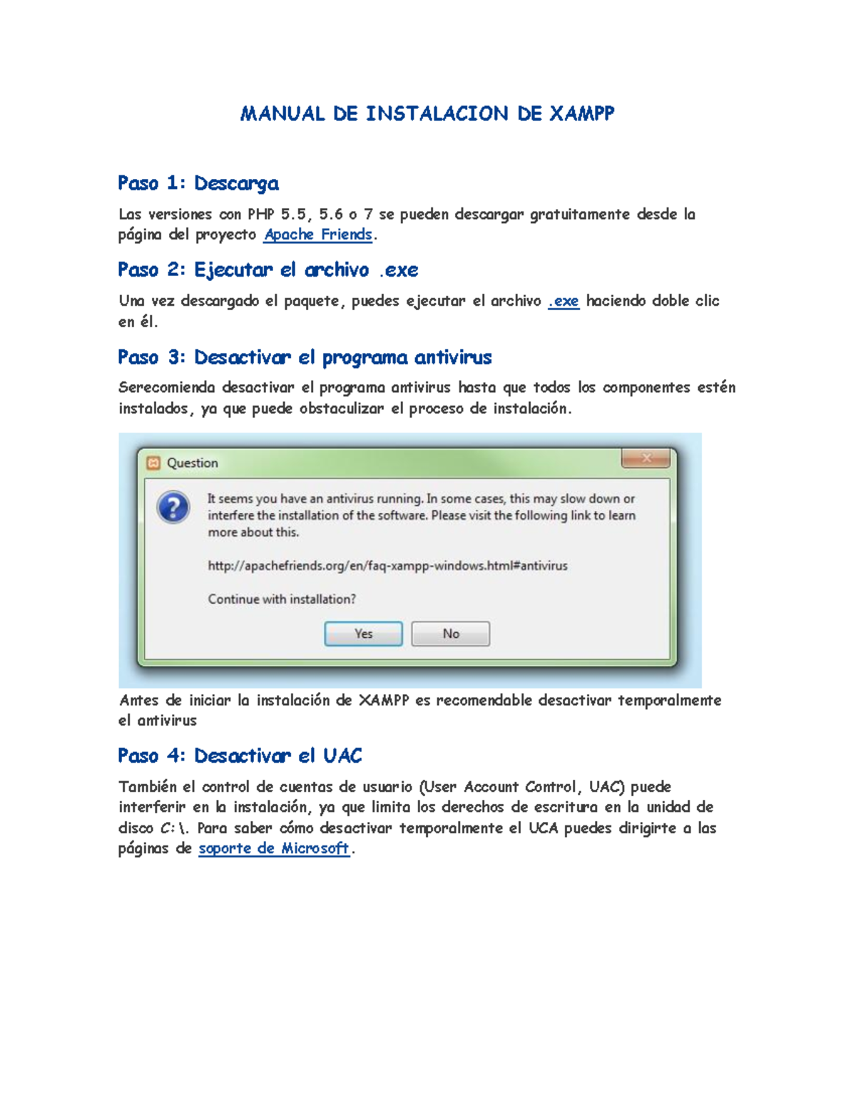 Manual DE Instalacion DE Xampp - MANUAL DE INSTALACION DE XAMPP Paso 1: Descarga Las versiones ...