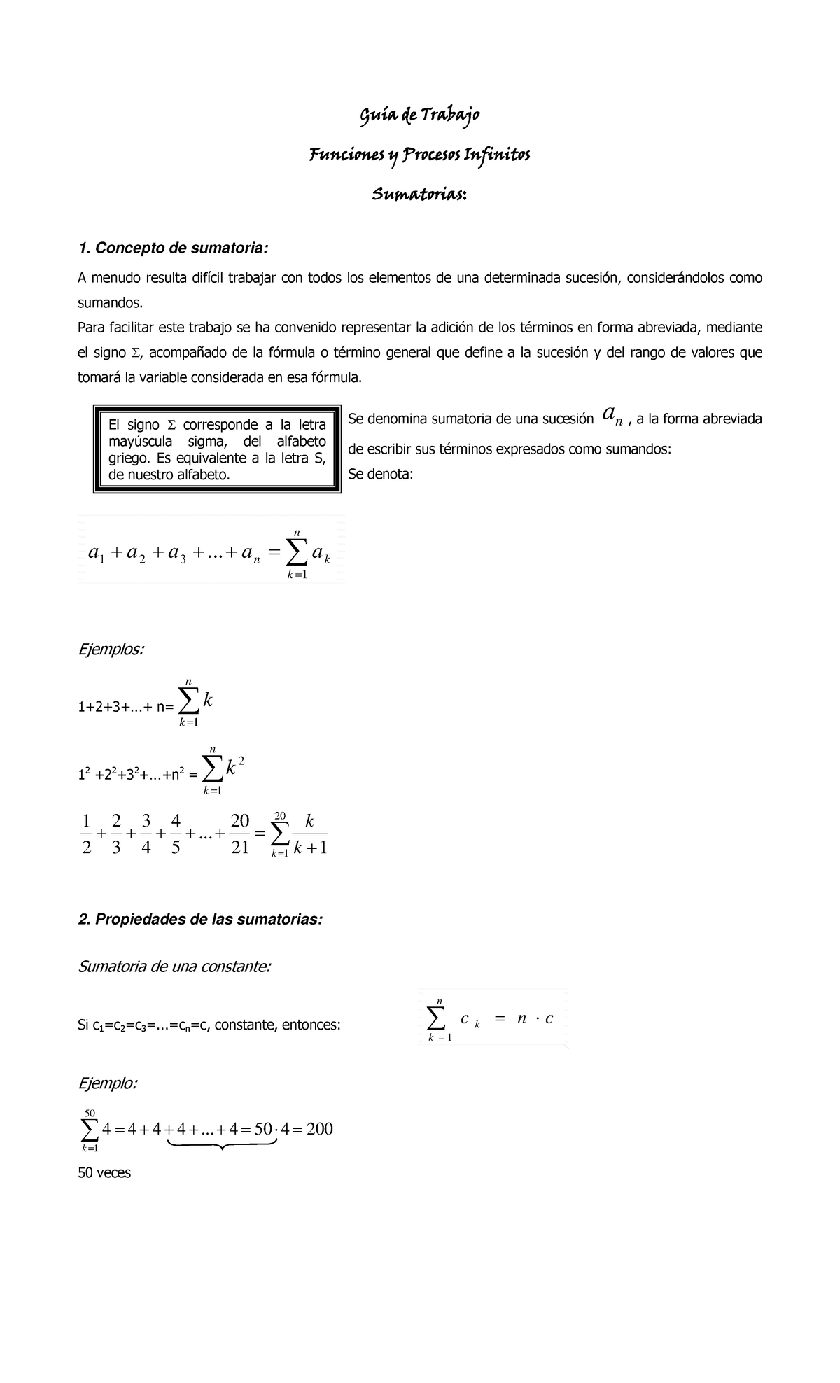 Guia Sumatorias y aplicaciones - El signo mayúscula sigma, del alfabeto ...