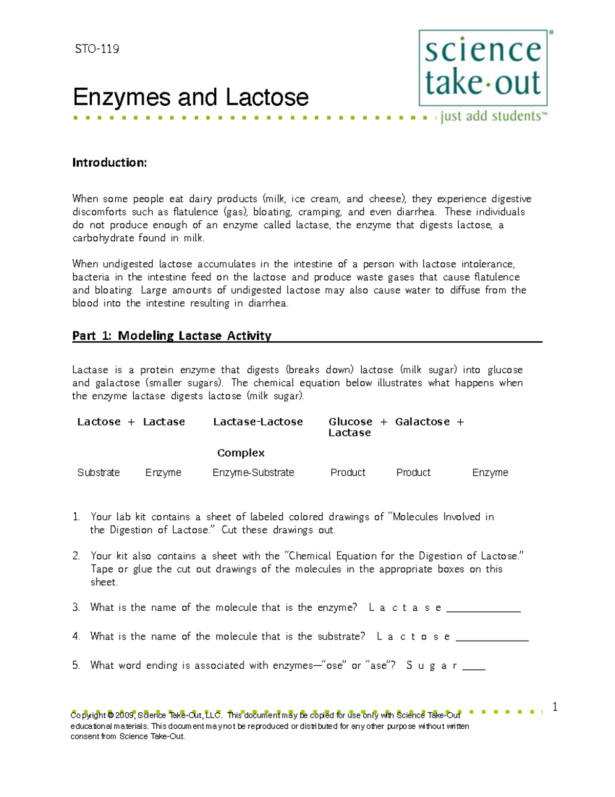 STO-119 Enzymes and Lactose Intolerance: Understanding Lactase Function ...