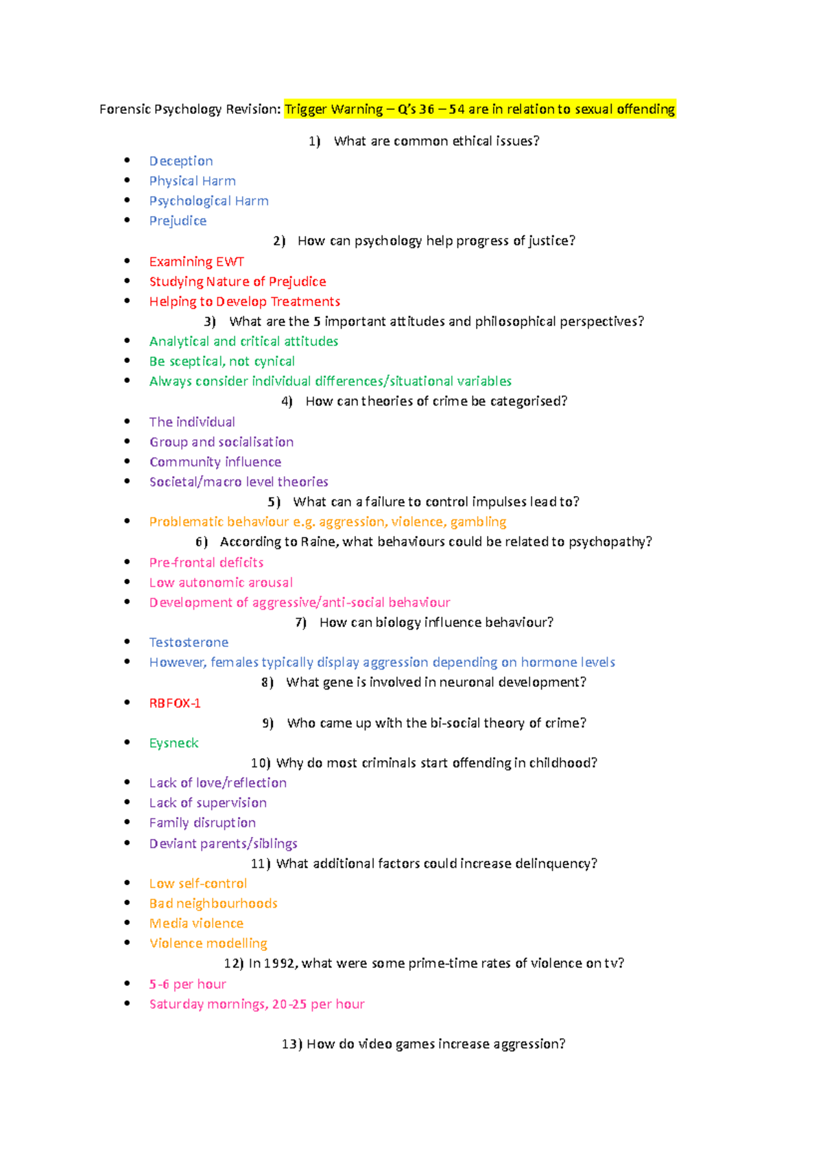 Forensic Psychology Revision: Key Themes and Q&A Overview - Studocu