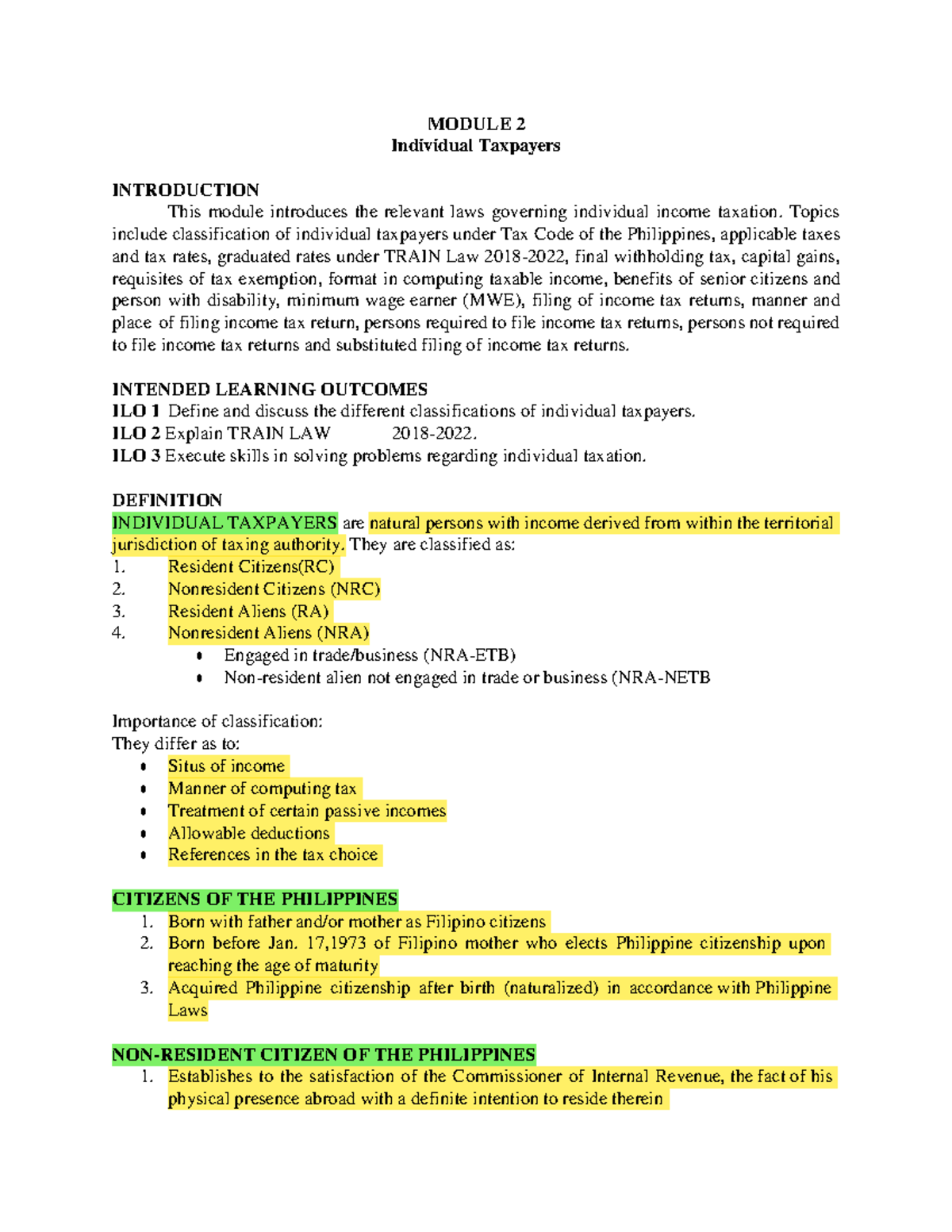 Individual Taxpayers - module - MODULE 2 Individual Taxpayers ...