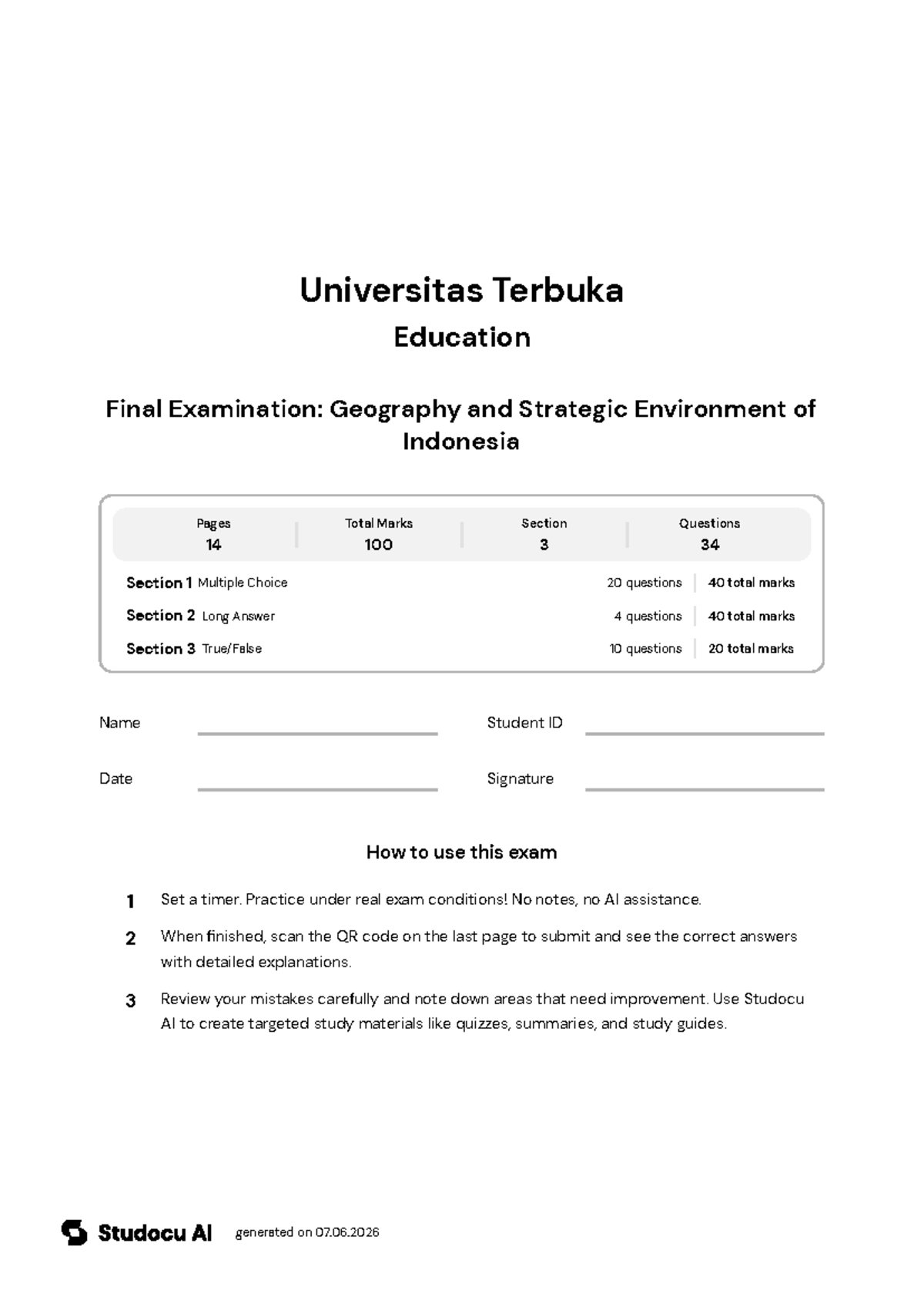 Final Exam: Geography and Strategic Environment of Indonesia - Studocu