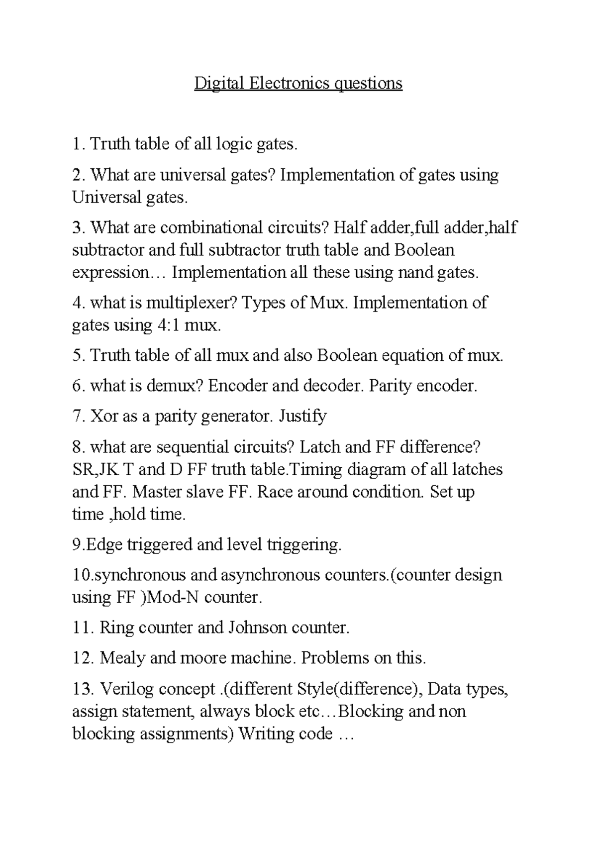 Digital Electronics Questions: Logic Gates, Circuits & Verilog Concepts ...
