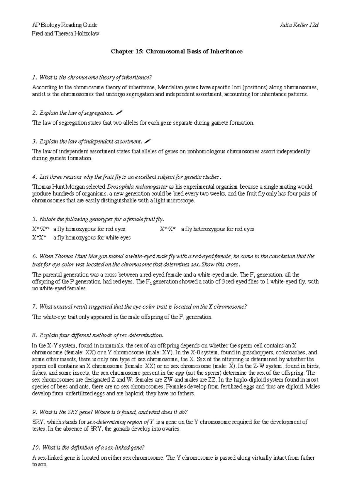 AP Biology Chapter 15: Chromosomal Basis of Inheritance Notes - Studocu