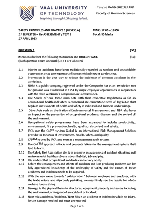 VUT - Diploma in safety management - Studocu
