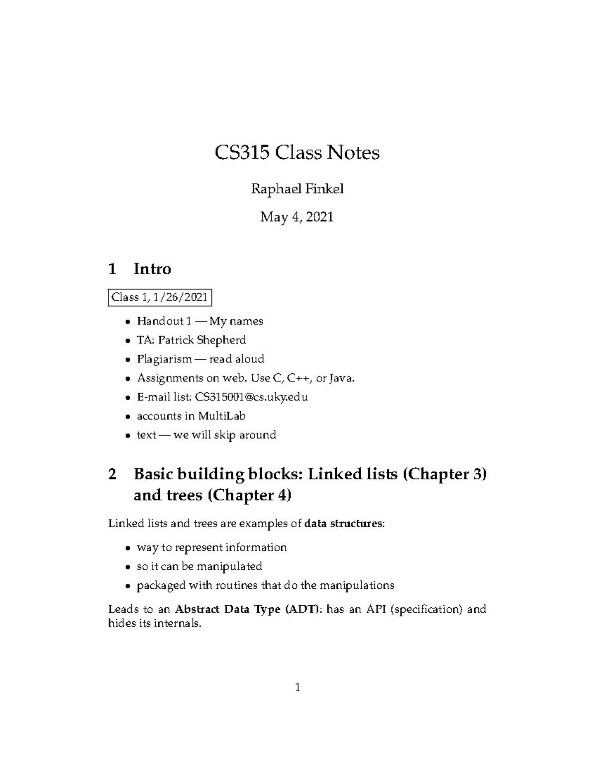 CS315 Spring 2021 Class Notes: Data Structures & Algorithms - Studocu