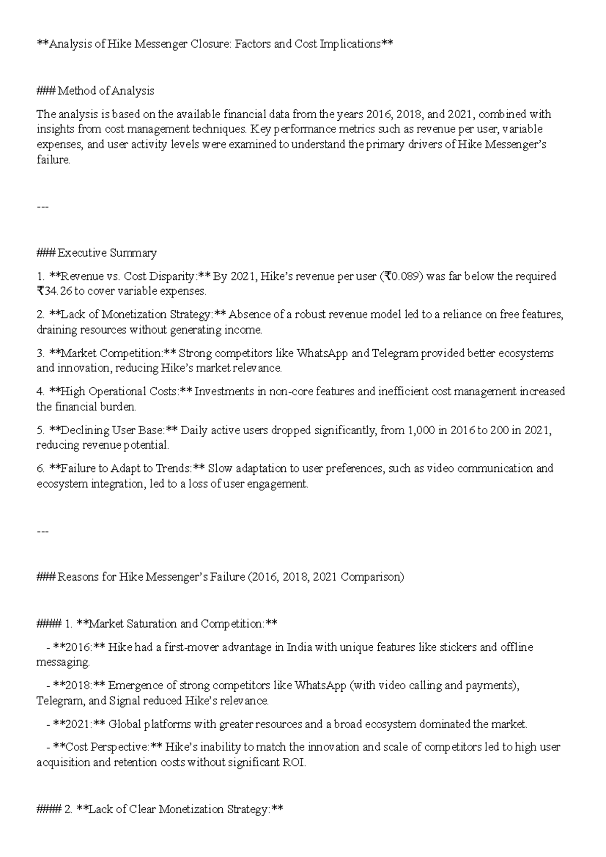Analysis of Hike Messenger Closure: Costs and Market Factors (2016-2021 ...