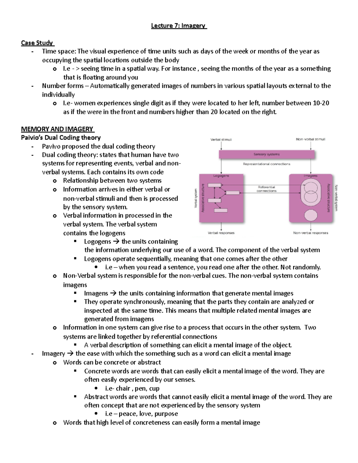 Lecture 7: Imagery & Dual Coding Theory Notes - Studocu