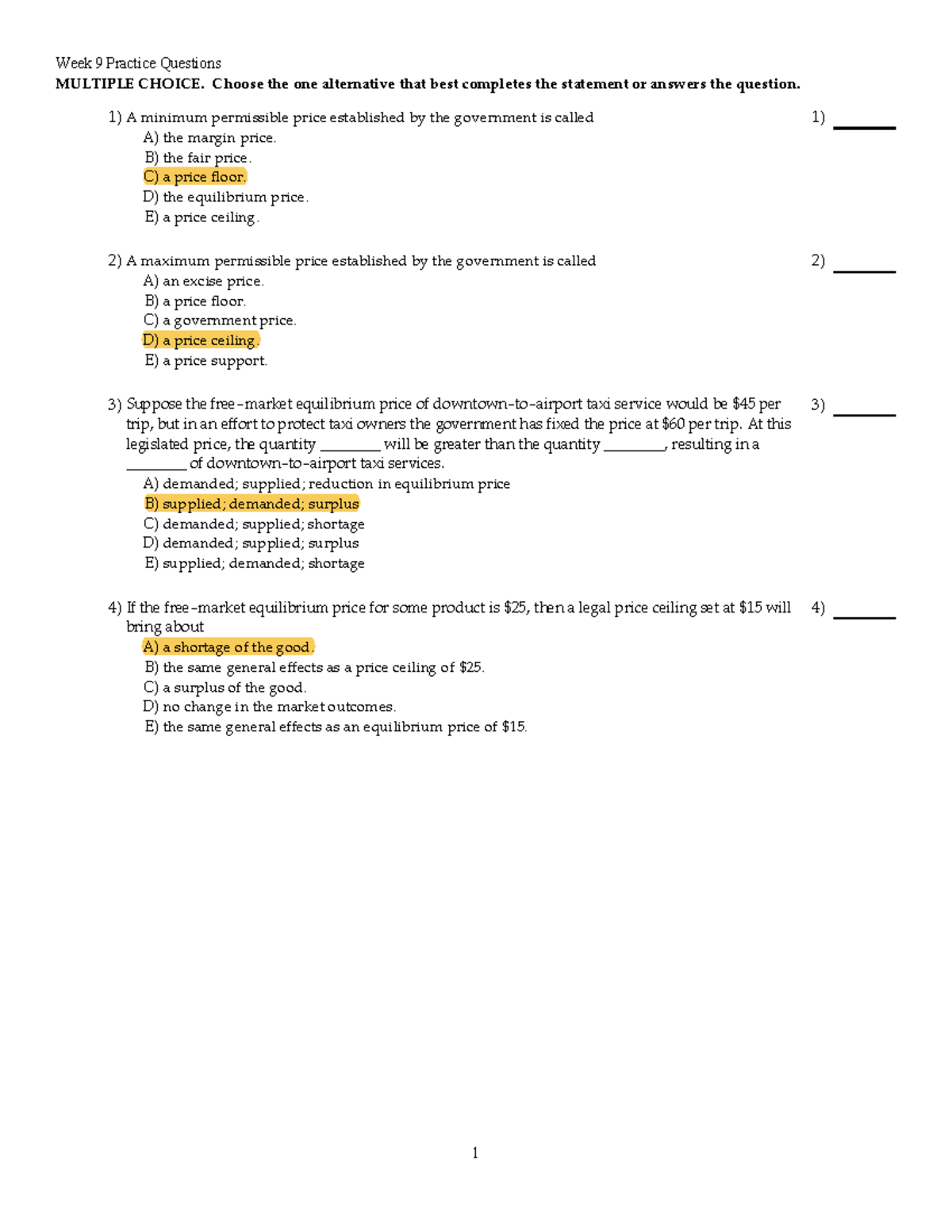 Week 9 Practice Questions: Multiple Choice Review - Studocu