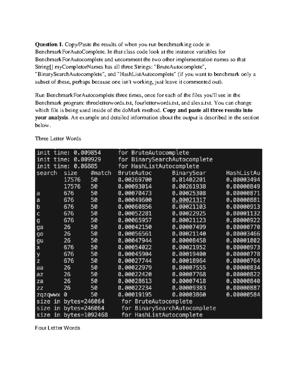 P4 Analysis - Question 1. Copy/Paste the results of when you run benchmarking code in - Studocu