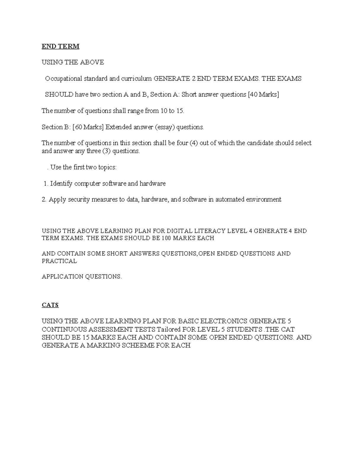 Digital Literacy Level 4 & Basic Electronics Level 5: End Term Exams ...