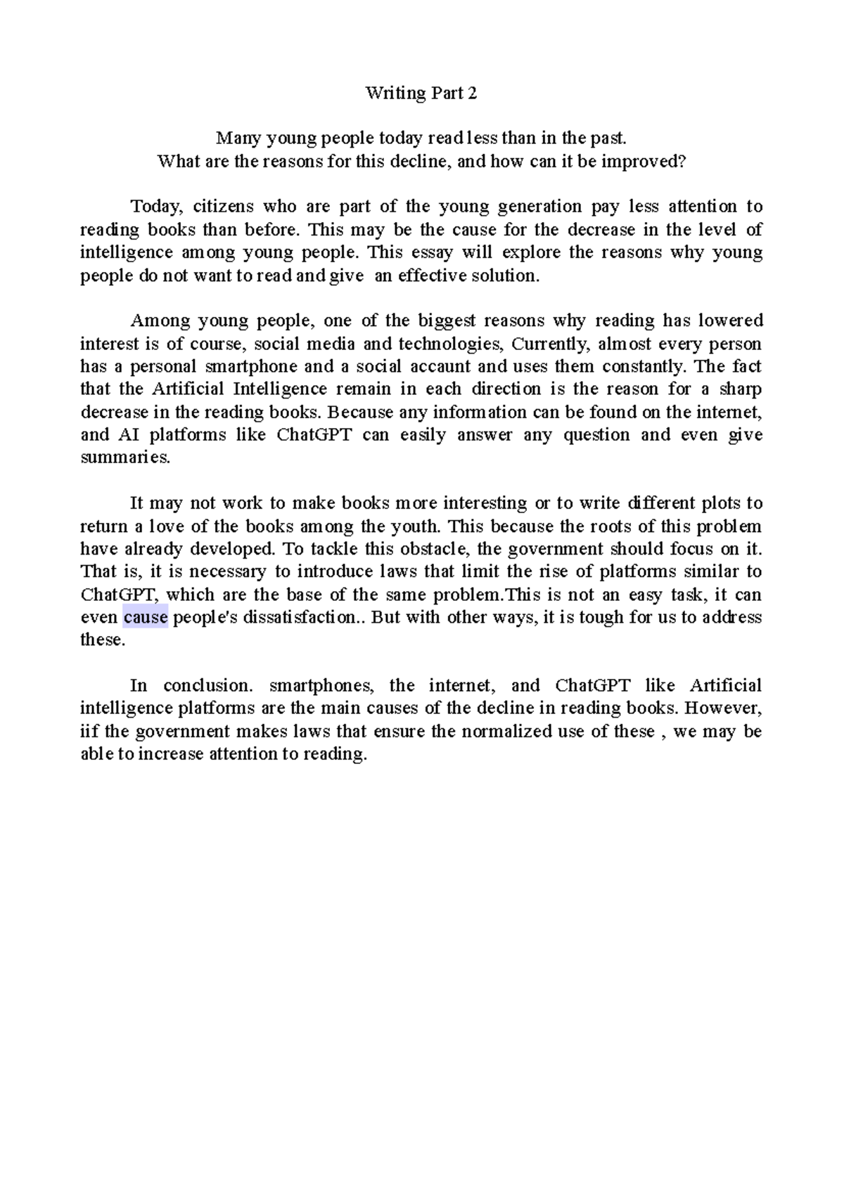 Writing Task 2: Reasons for Decline in Youth Reading Habits - Studocu