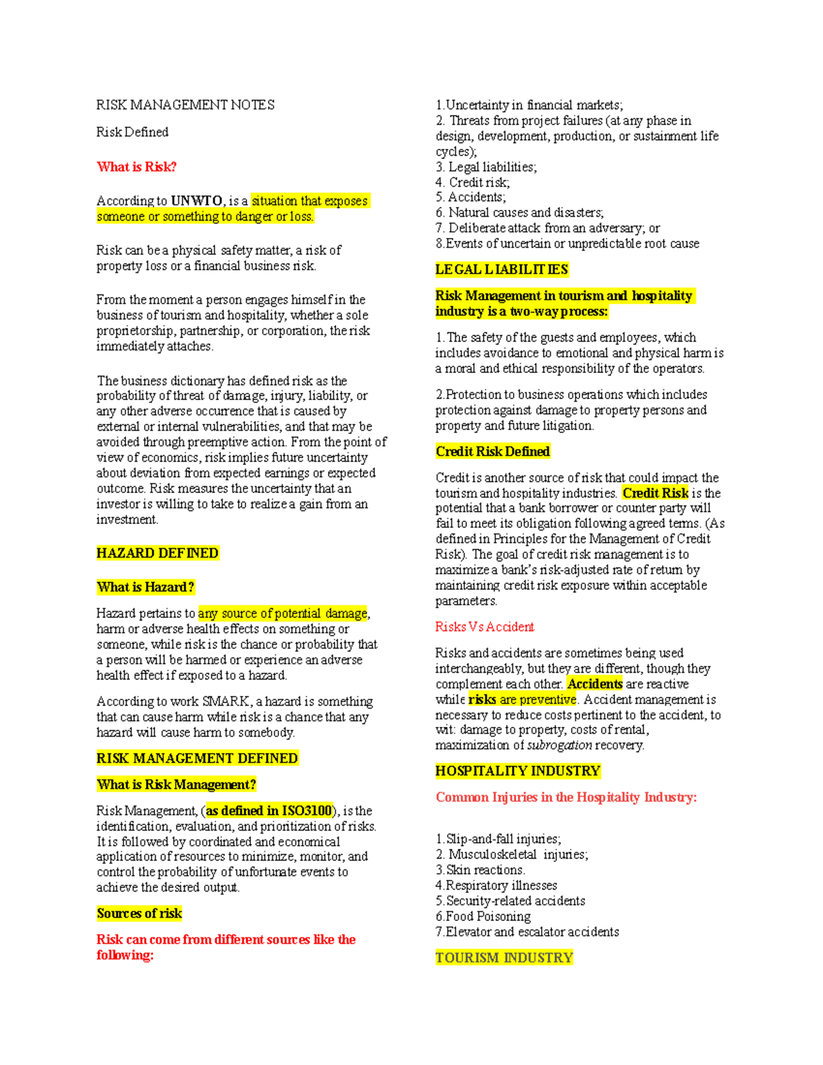 Risk Management Overview: Concepts & Practices (Chapters 1 & 2) - Studocu