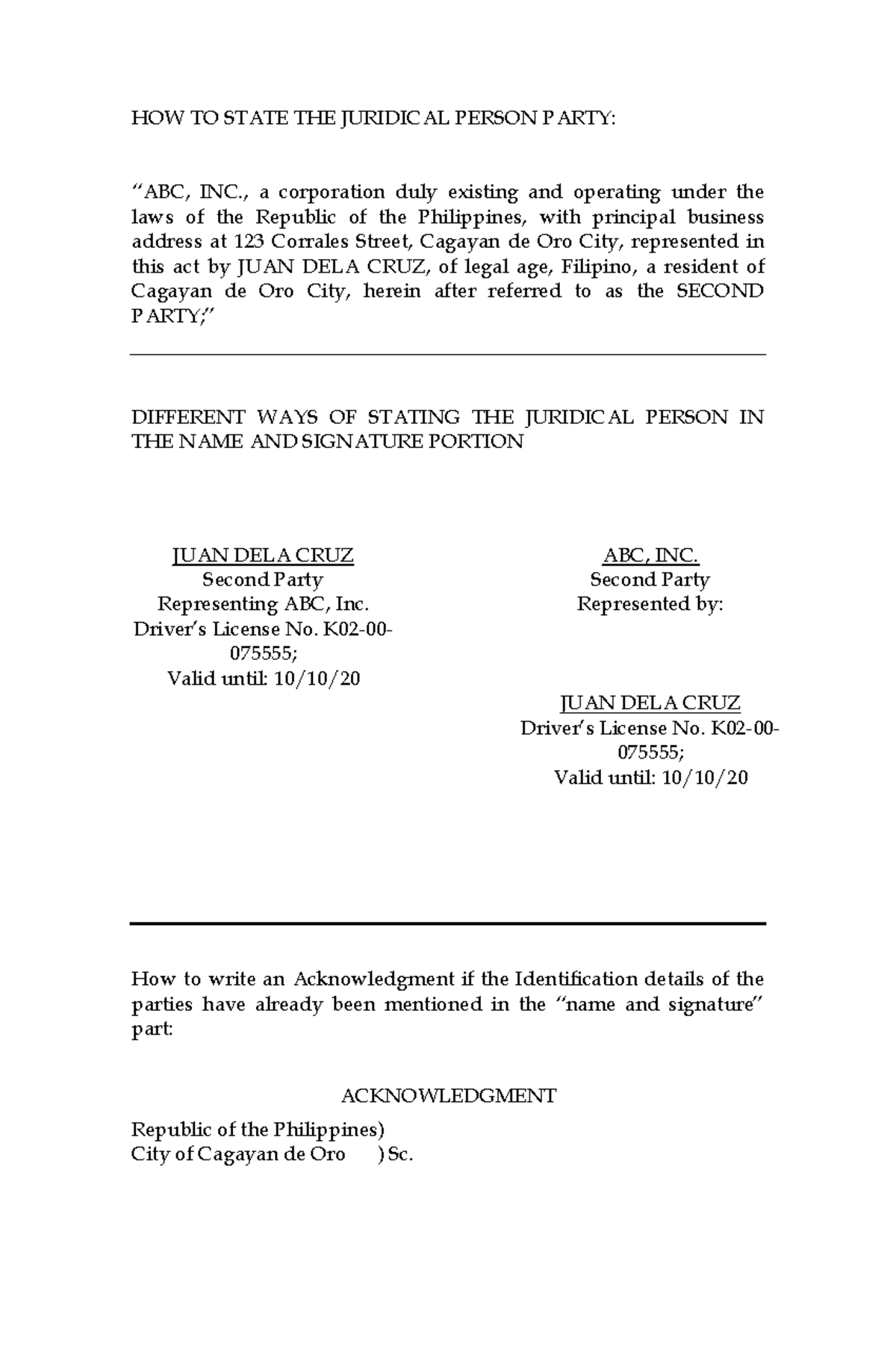 Juridical Party - Different Acknowledgments and Names Styles - HOW TO ...