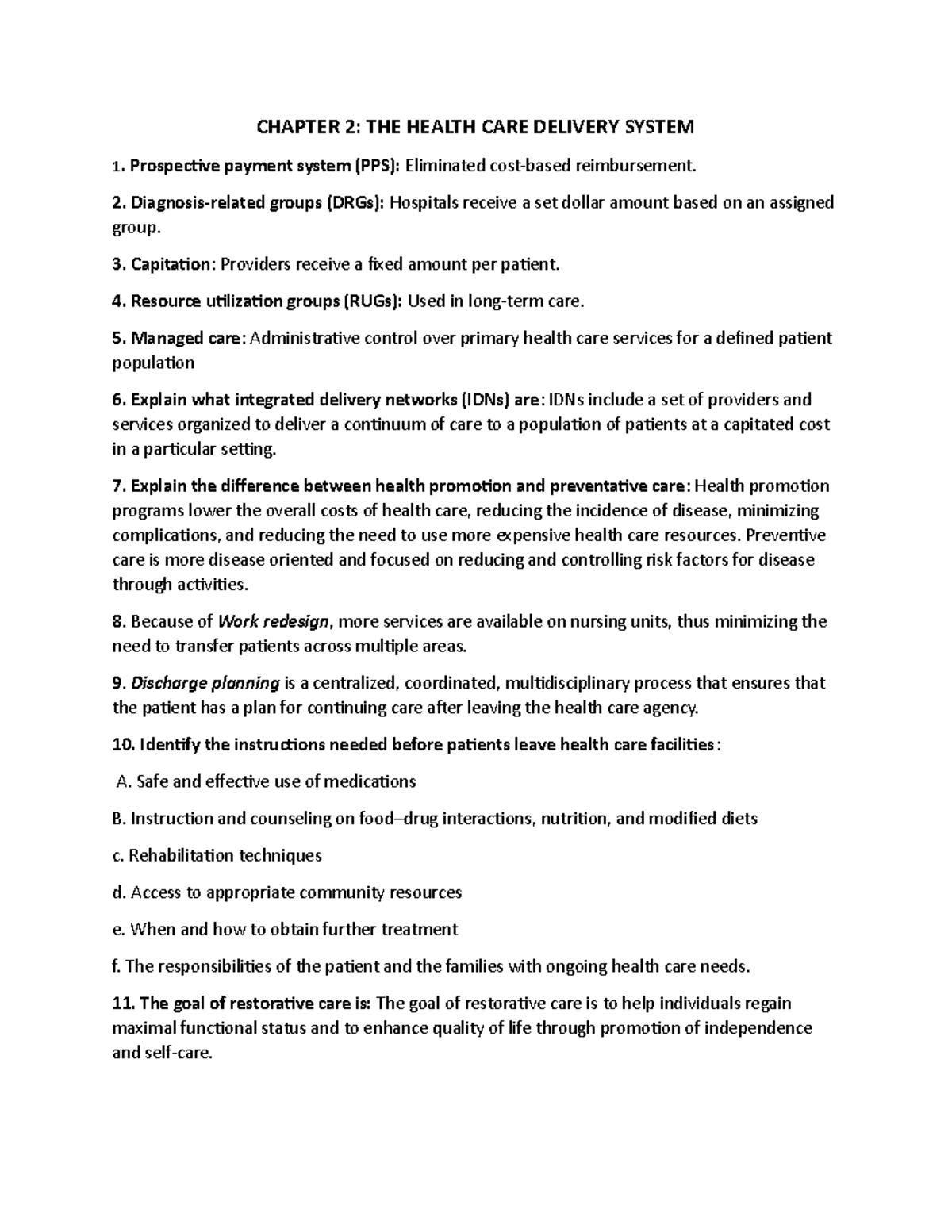 Chapter 2 - The health care delivery system study guide - CHAPTER 2 ...