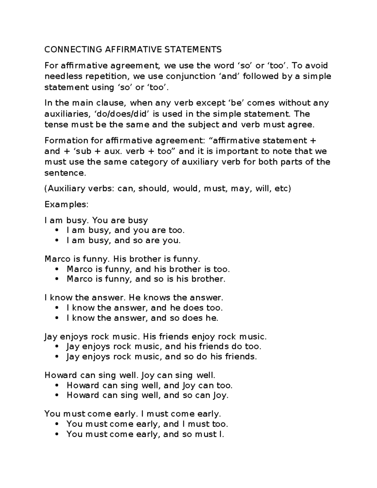 Connecting-statements - CONNECTING AFFIRMATIVE STATEMENTS For ...