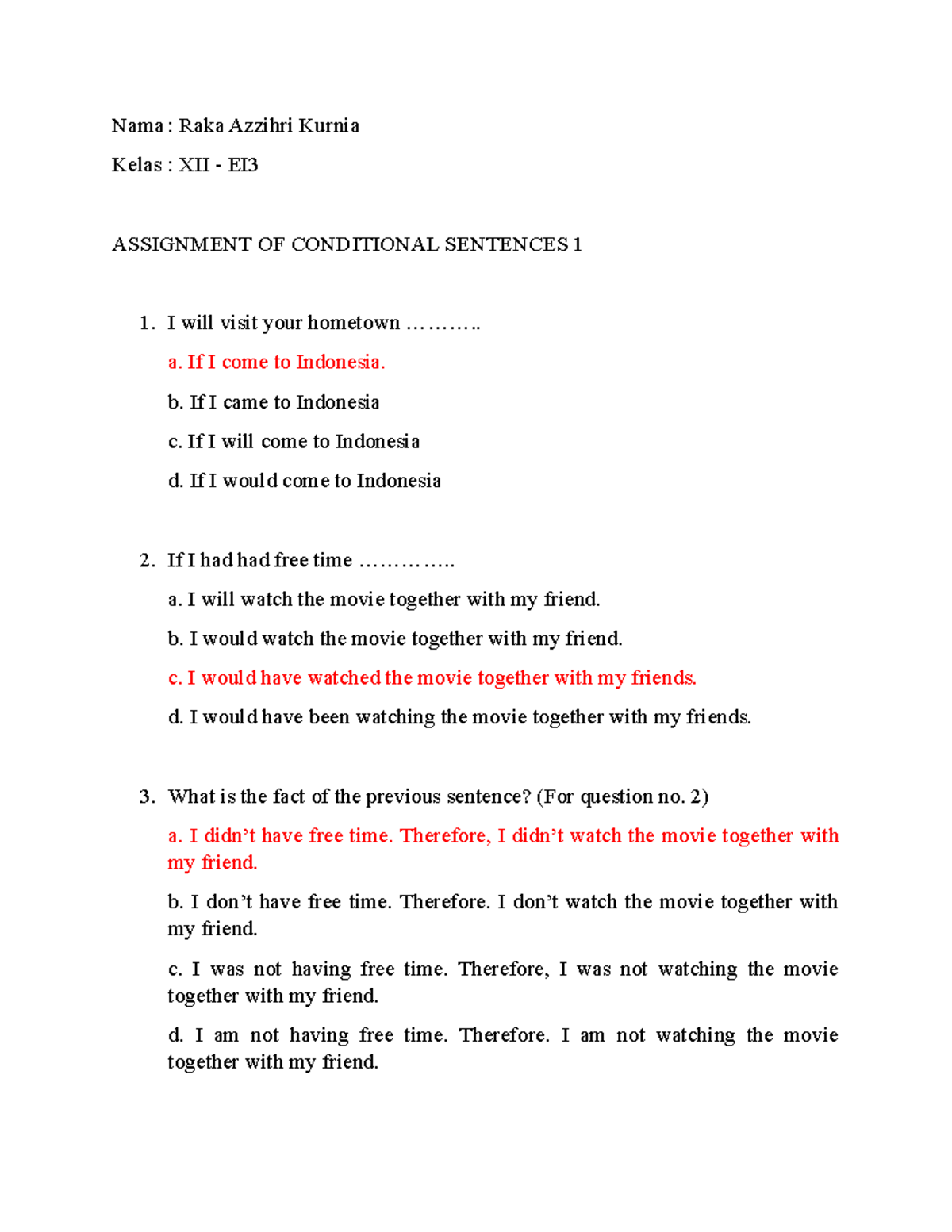 Conditional Sentences Assignment: Practice & Examples (XII - EI) - Studocu