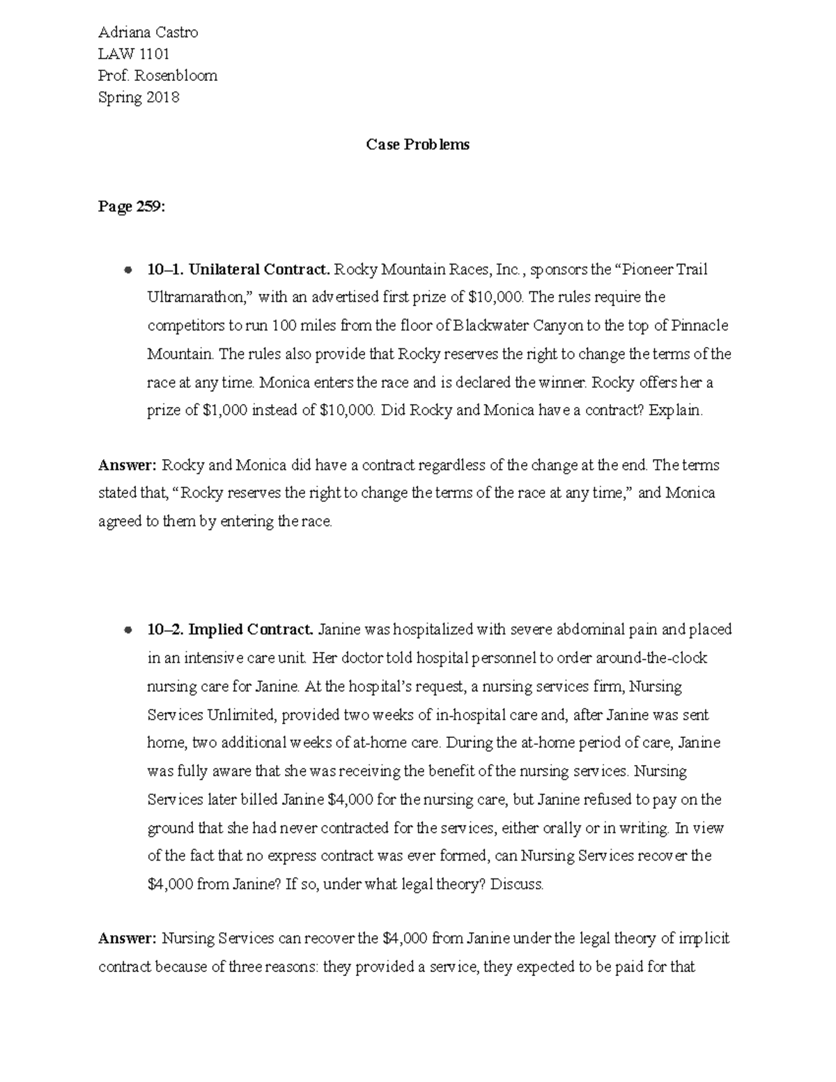 LAW 1101 Coursework 3: Case Problems and Contract Analysis - Studocu