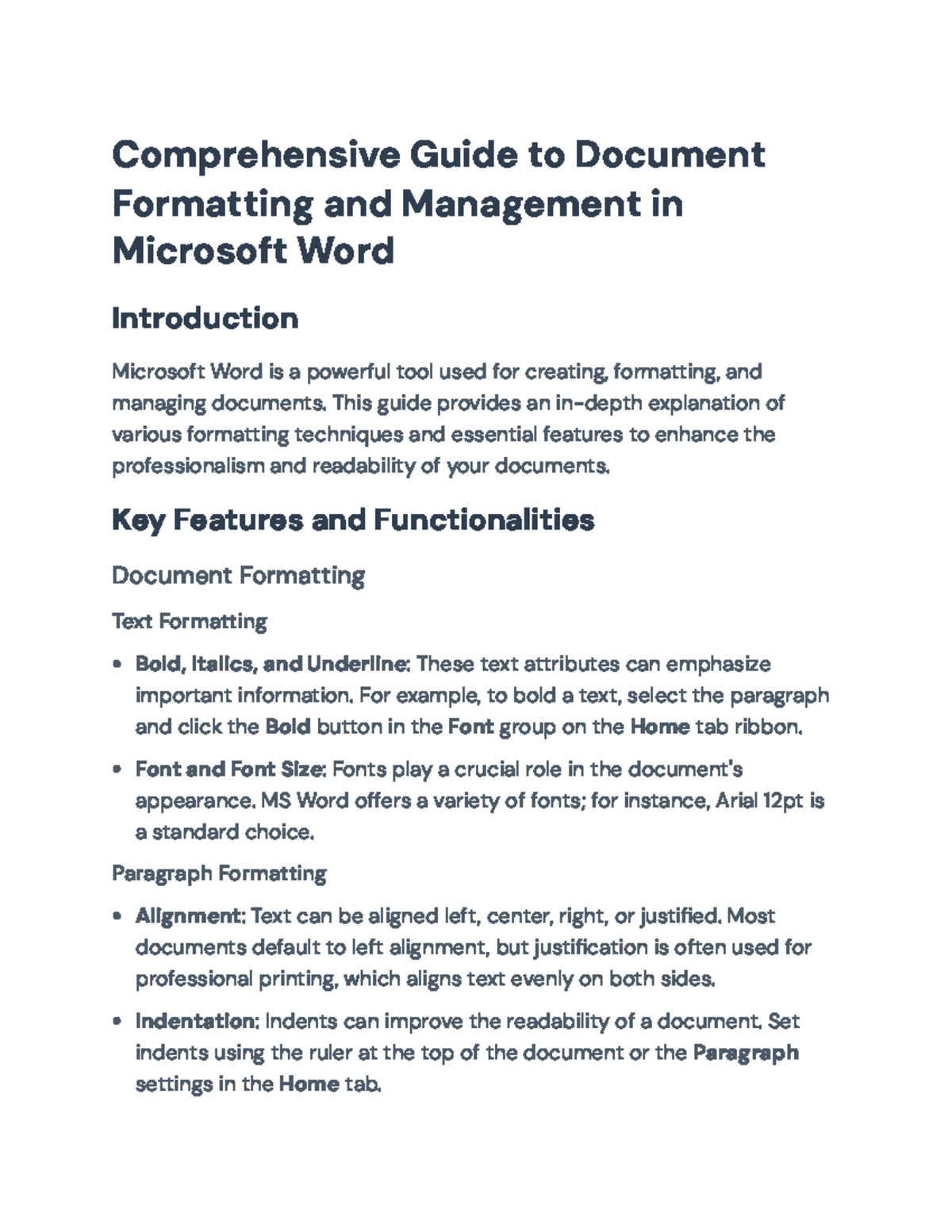 Guide to Document Formatting and Management in MS Word - Comprehensive ...