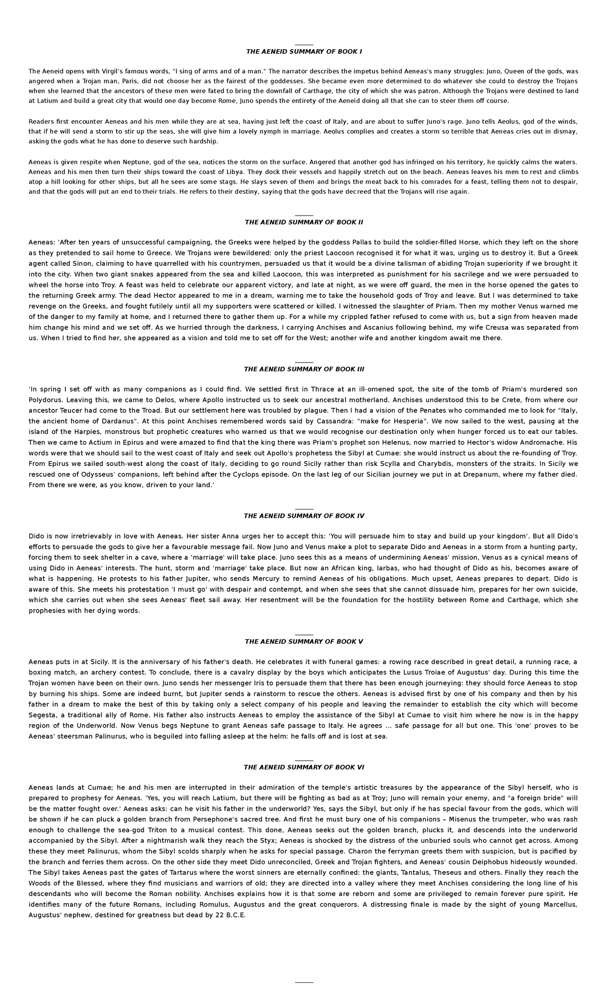AENEID SUMMARIES: Key Events Explored in Each Book of Virgil's Epic ...