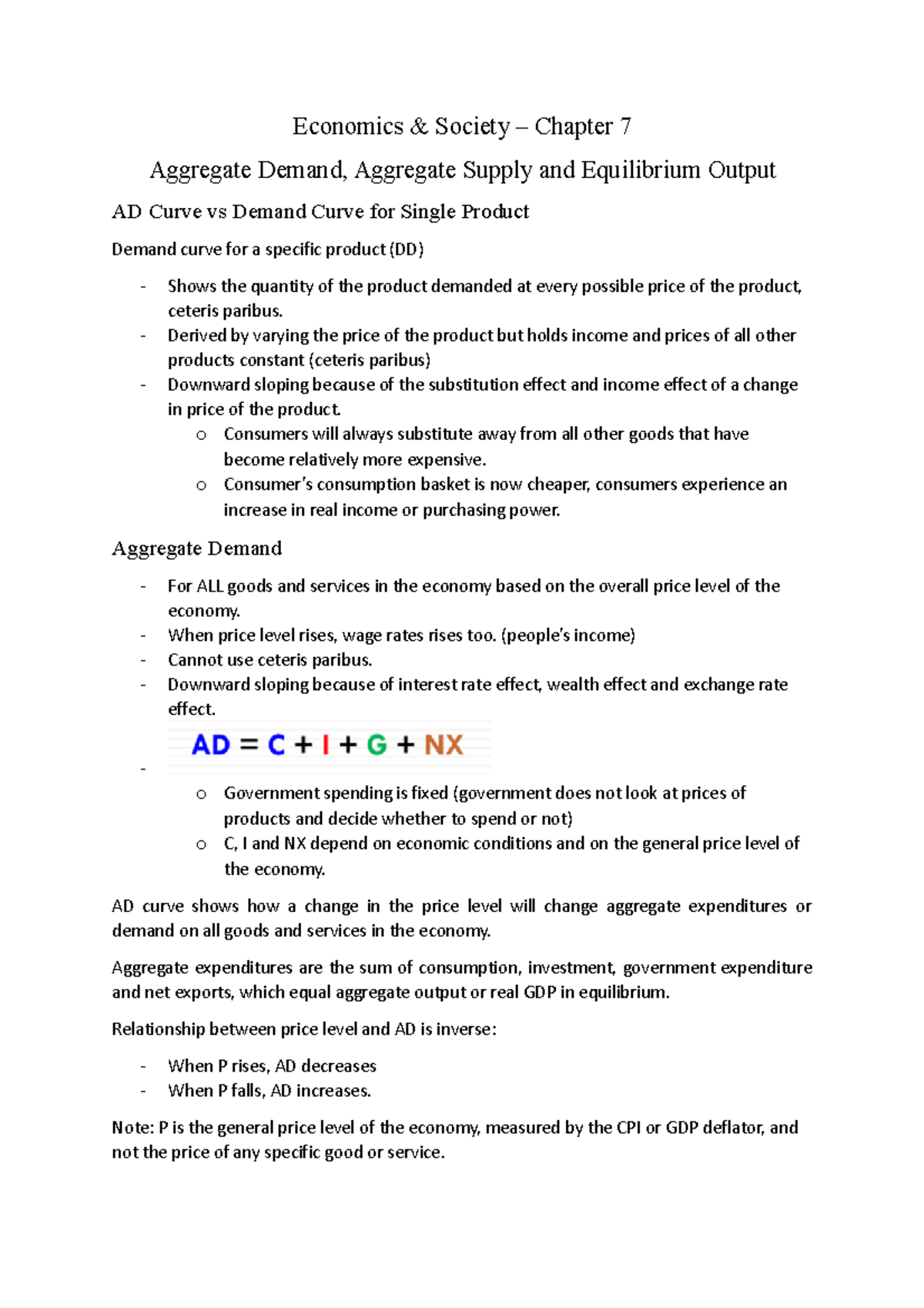 E&S Chapter 7 Notes - Economics & Society – Chapter 7 Aggregate Demand ...