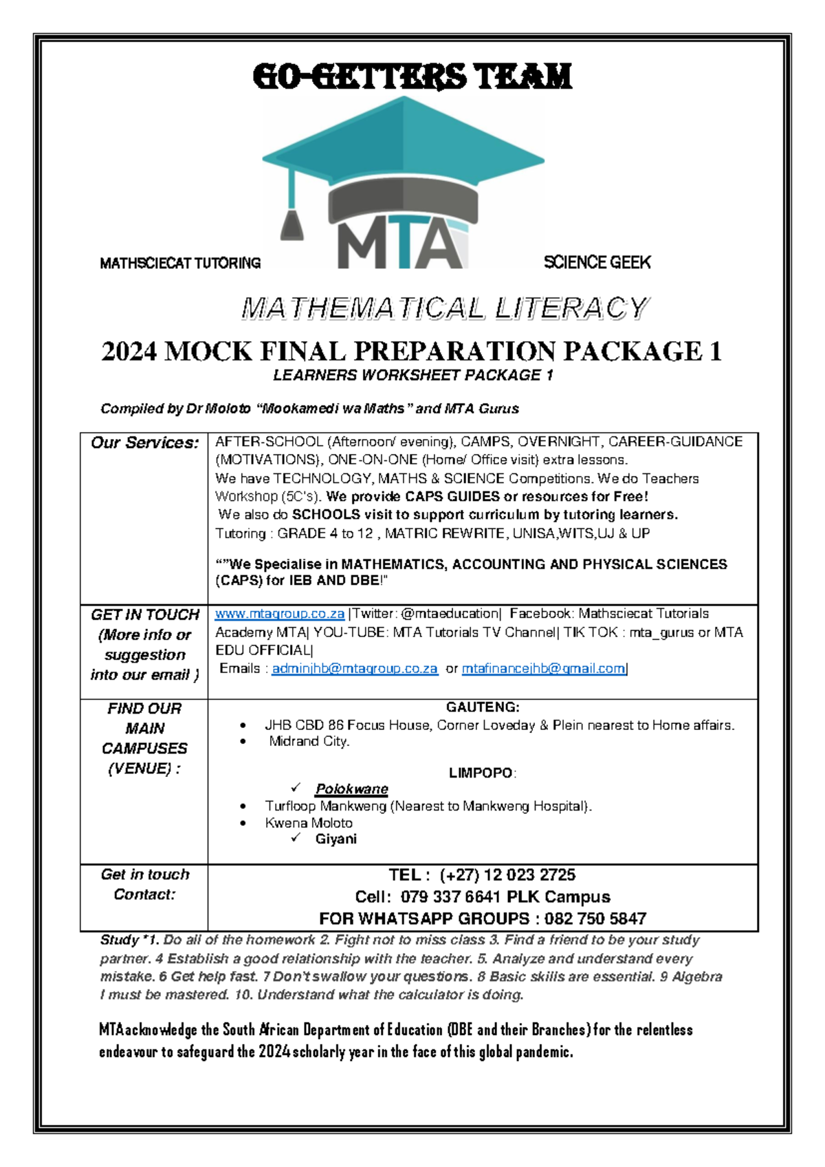 MTA LIT 2024 MOCK Final Exam Preparation Package 1 Guide - Studocu