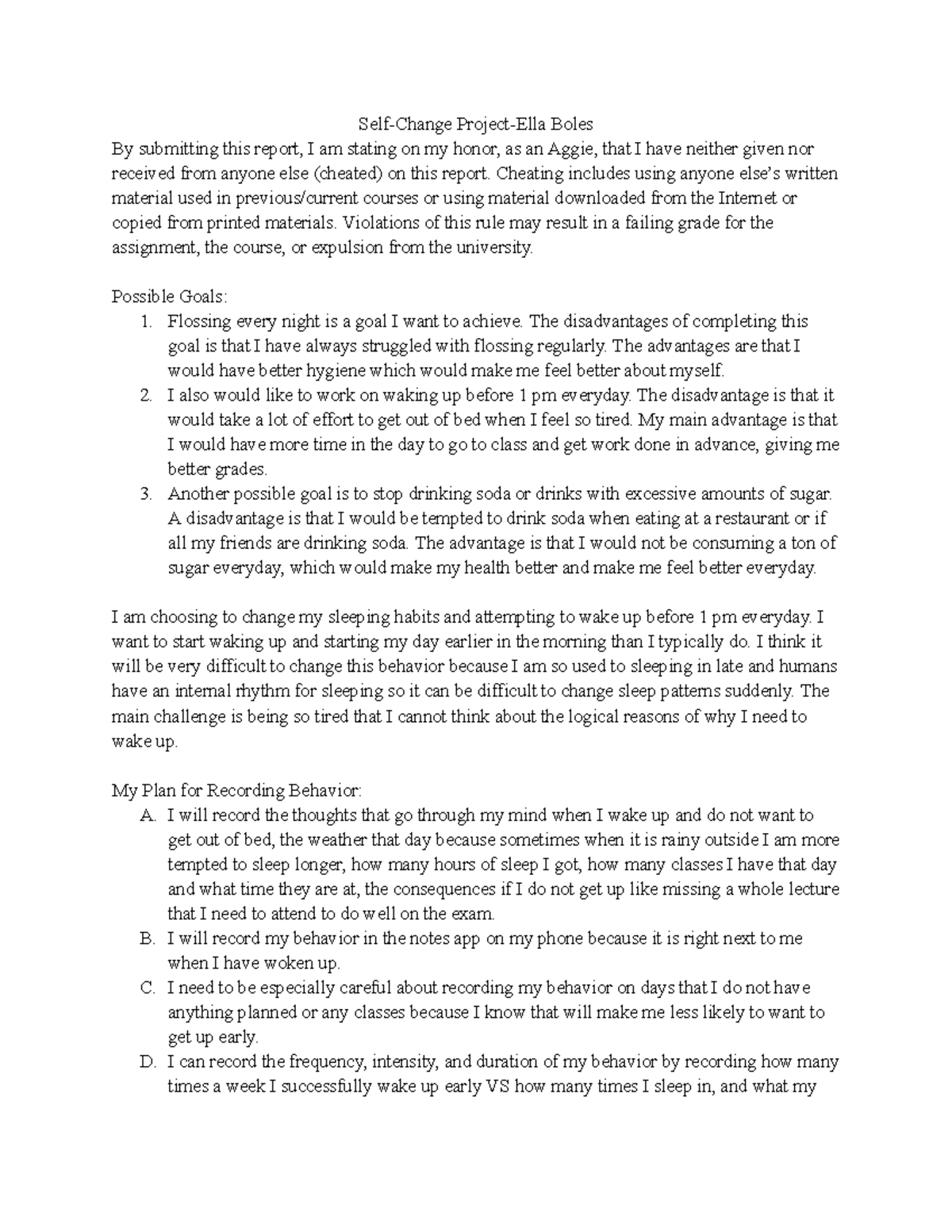 PBSI Self-Change Project: Improving Morning Routines and Goals - Studocu