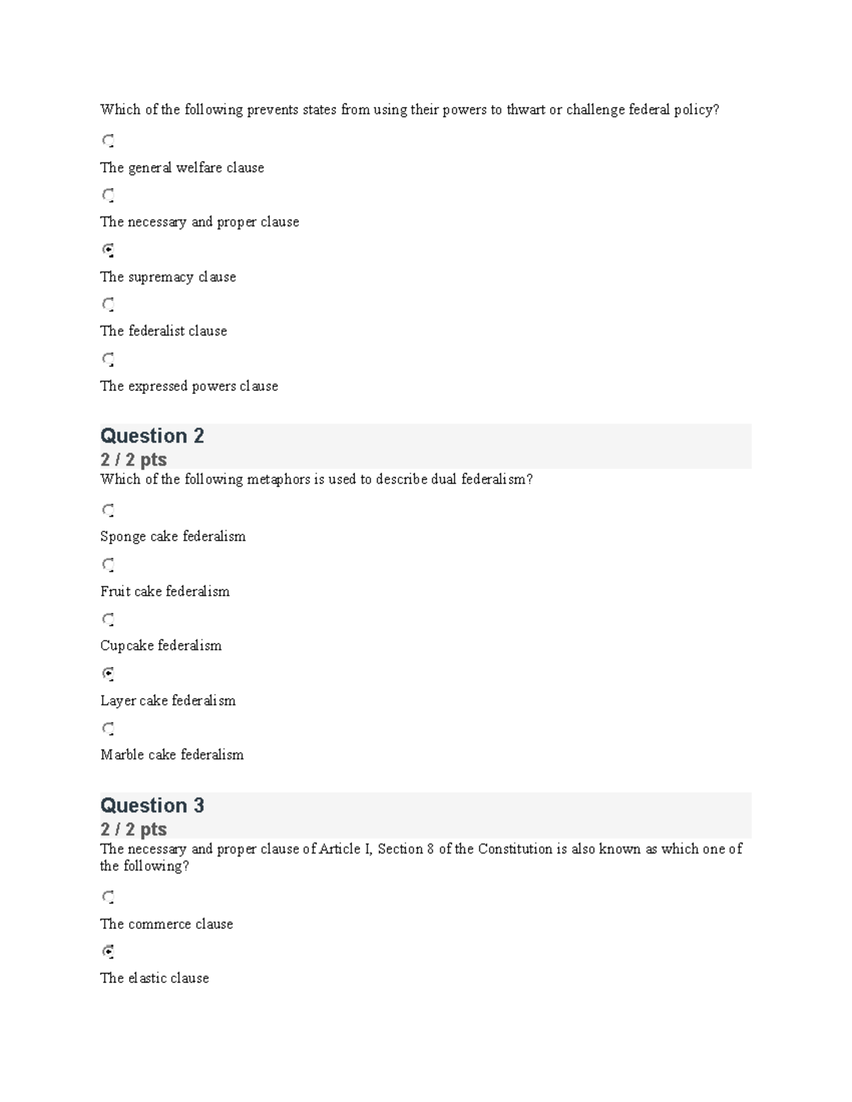 Federalism Quiz 1: Key Concepts and Questions Overview - Studocu