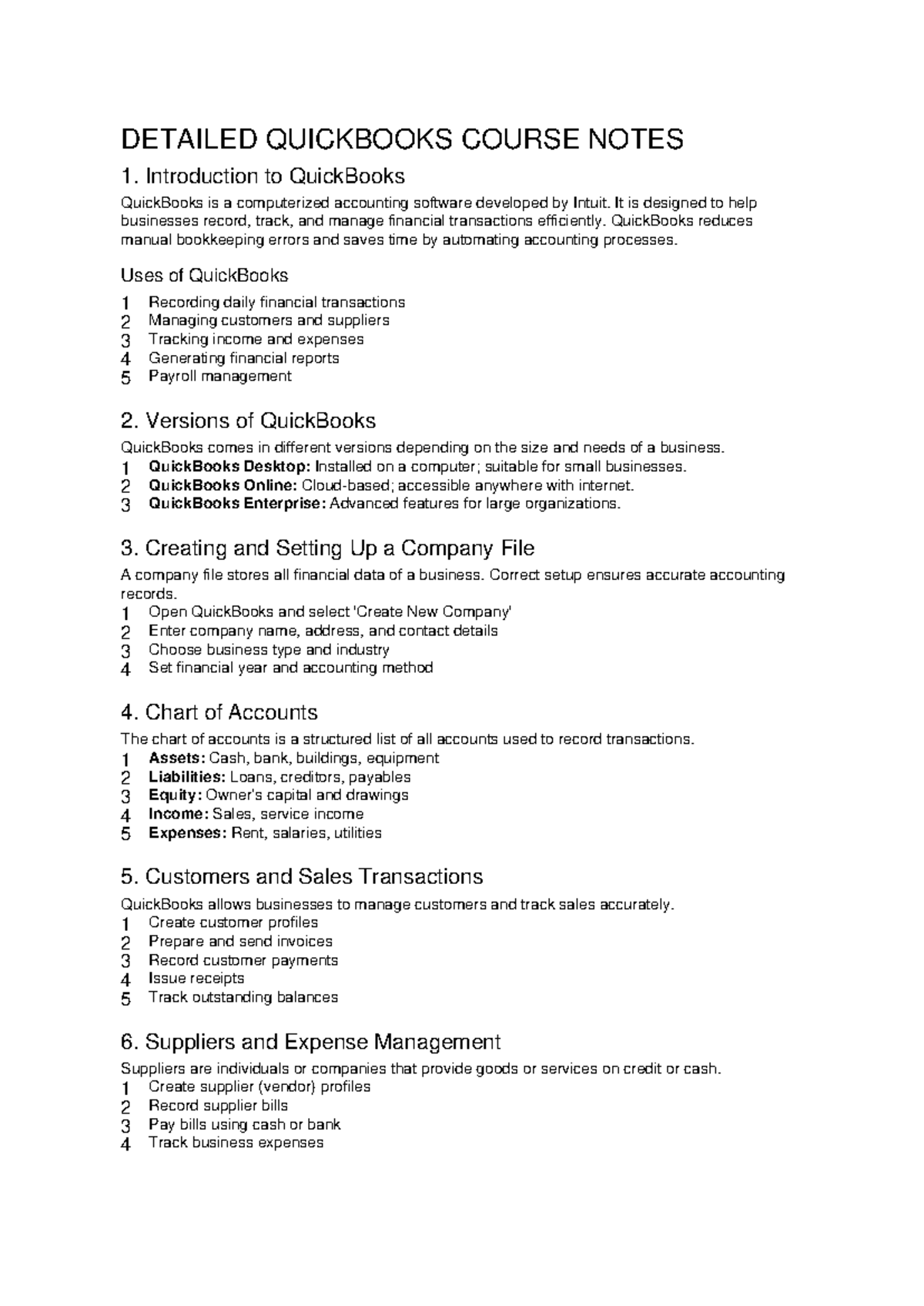 QuickBooks Course Notes: Comprehensive Overview and Setup Guide - Studocu