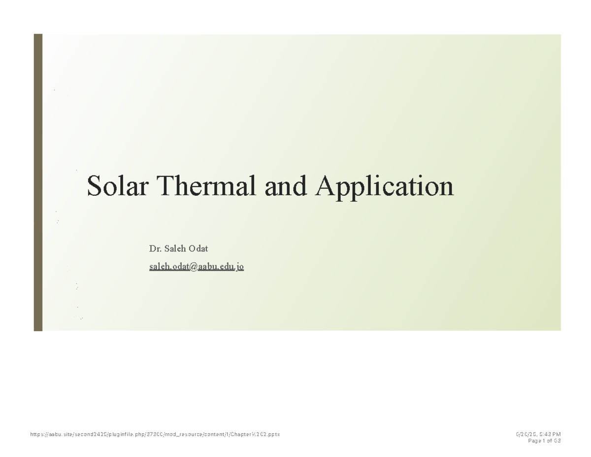 Introduction to Solar Energy (Course Code: Safari-1) - Solar Thermal ...