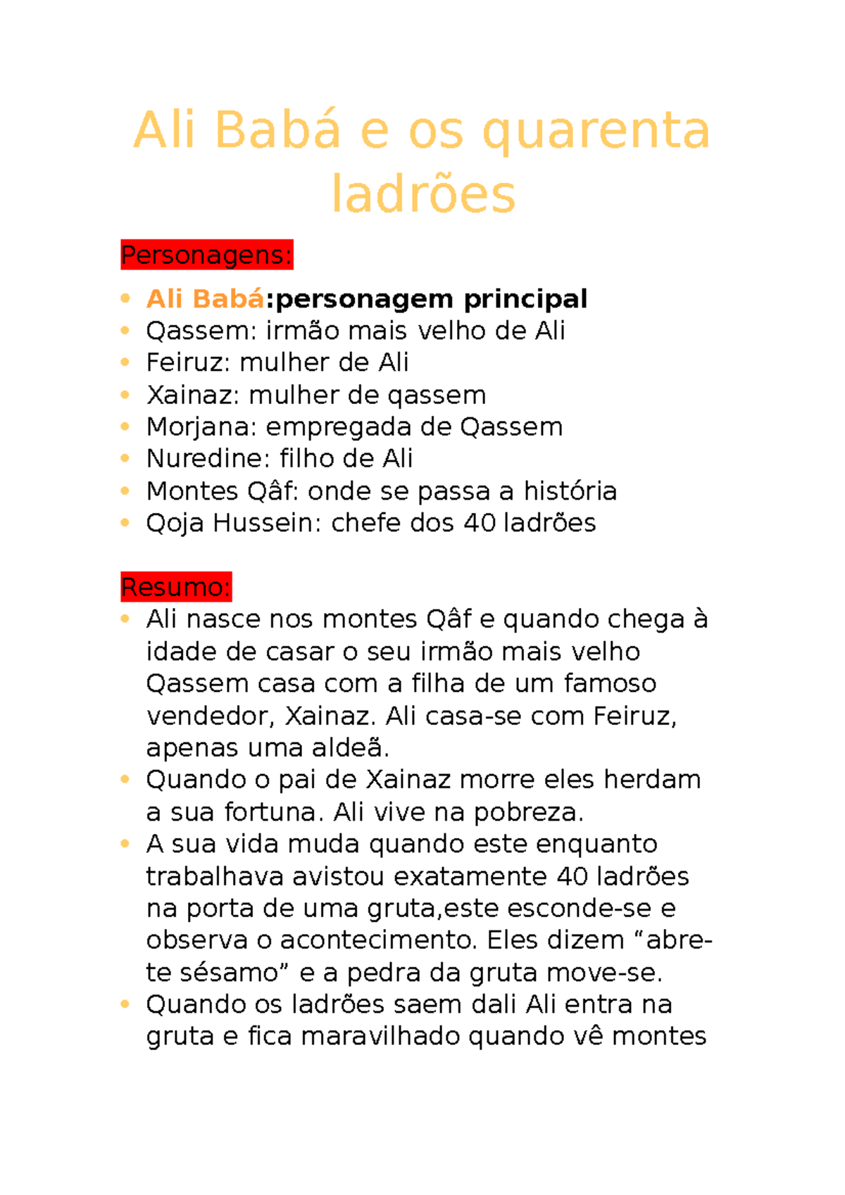 Título: Resumo de "Ali Babá e os Quarenta Ladrões" - Análise e ...