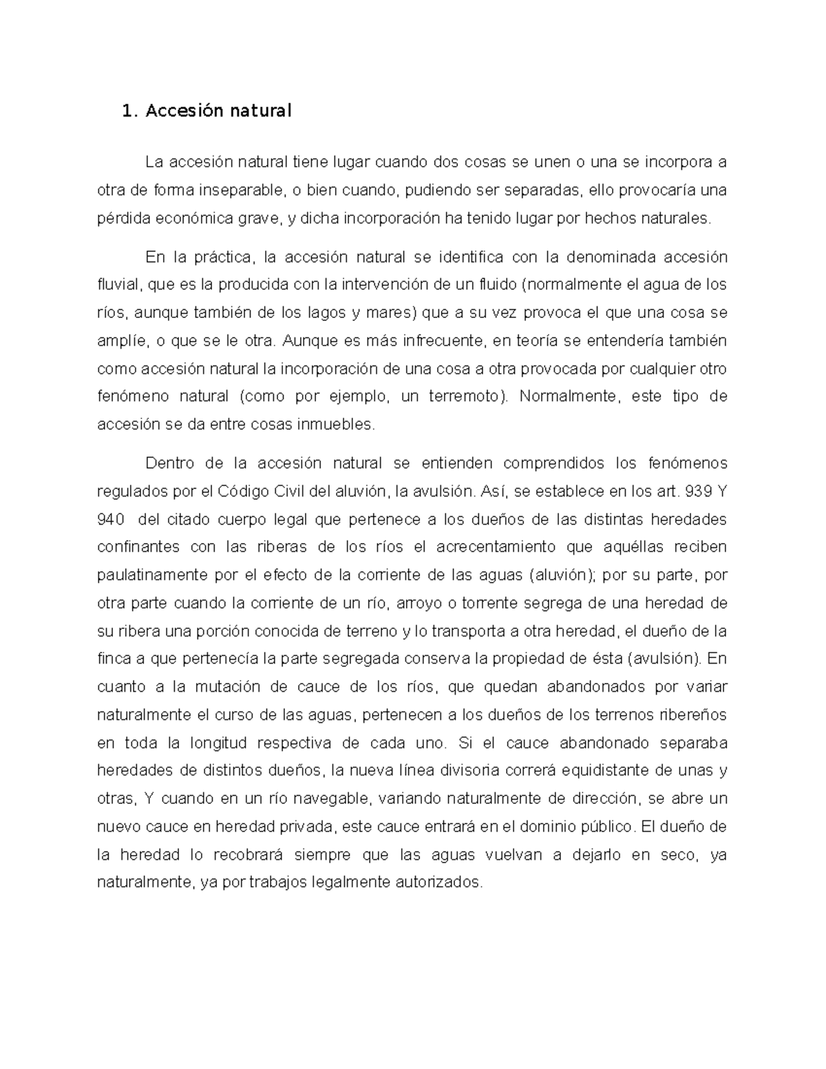 Accesión natural y artificial: conceptos y tipos en derecho civil - Studocu
