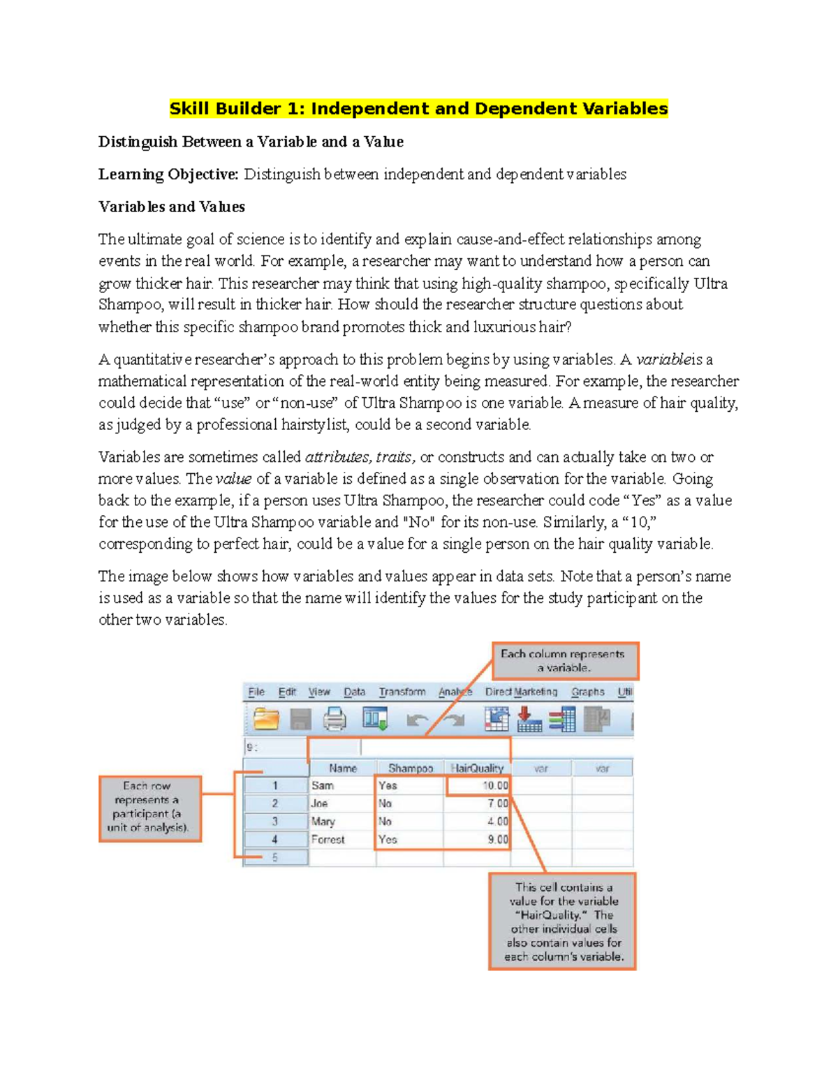 Skill Builder 1: Understanding Independent & Dependent Variables - Studocu