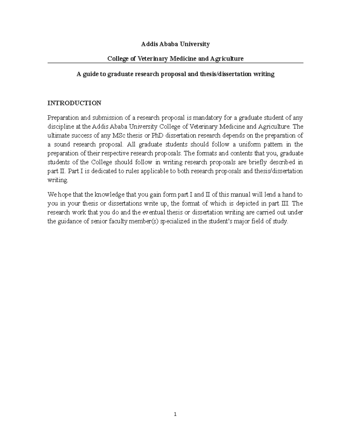 AAU Vet Medicine Grad Proposal & Thesis Writing Guide - Studocu