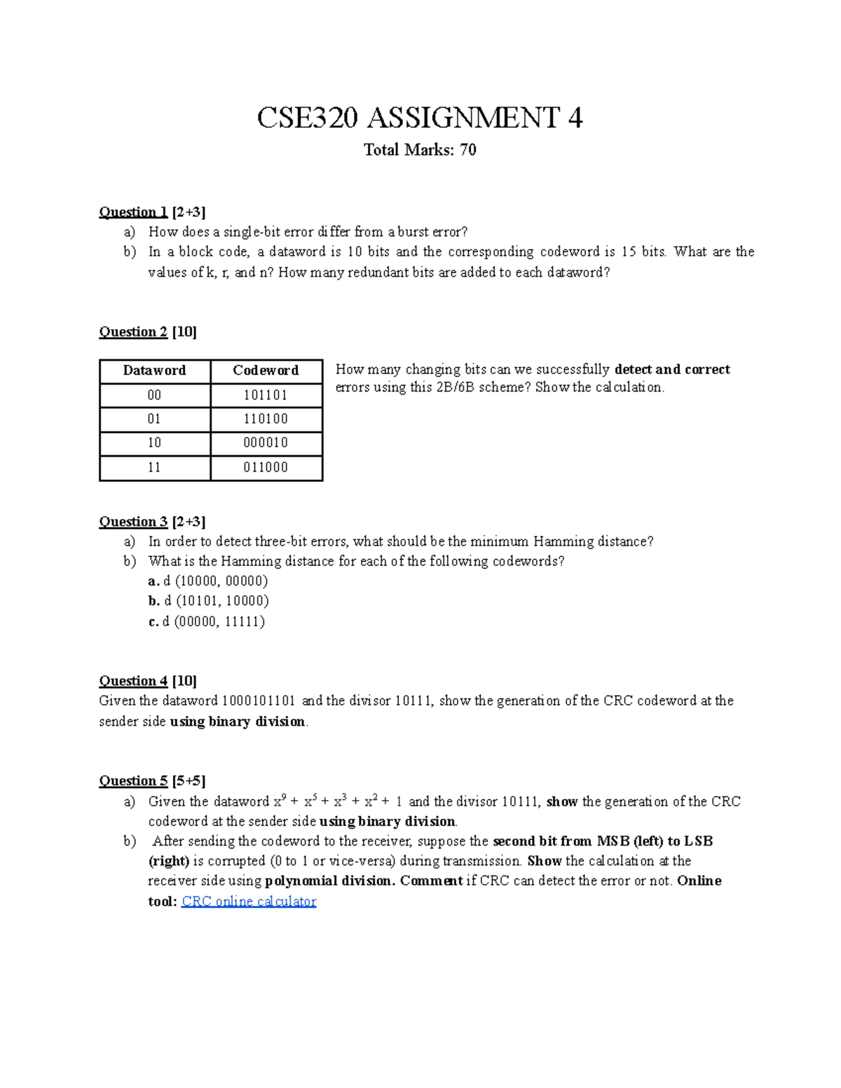 Assignment 4: Error Detection and Hamming Distance Analysis - Studocu