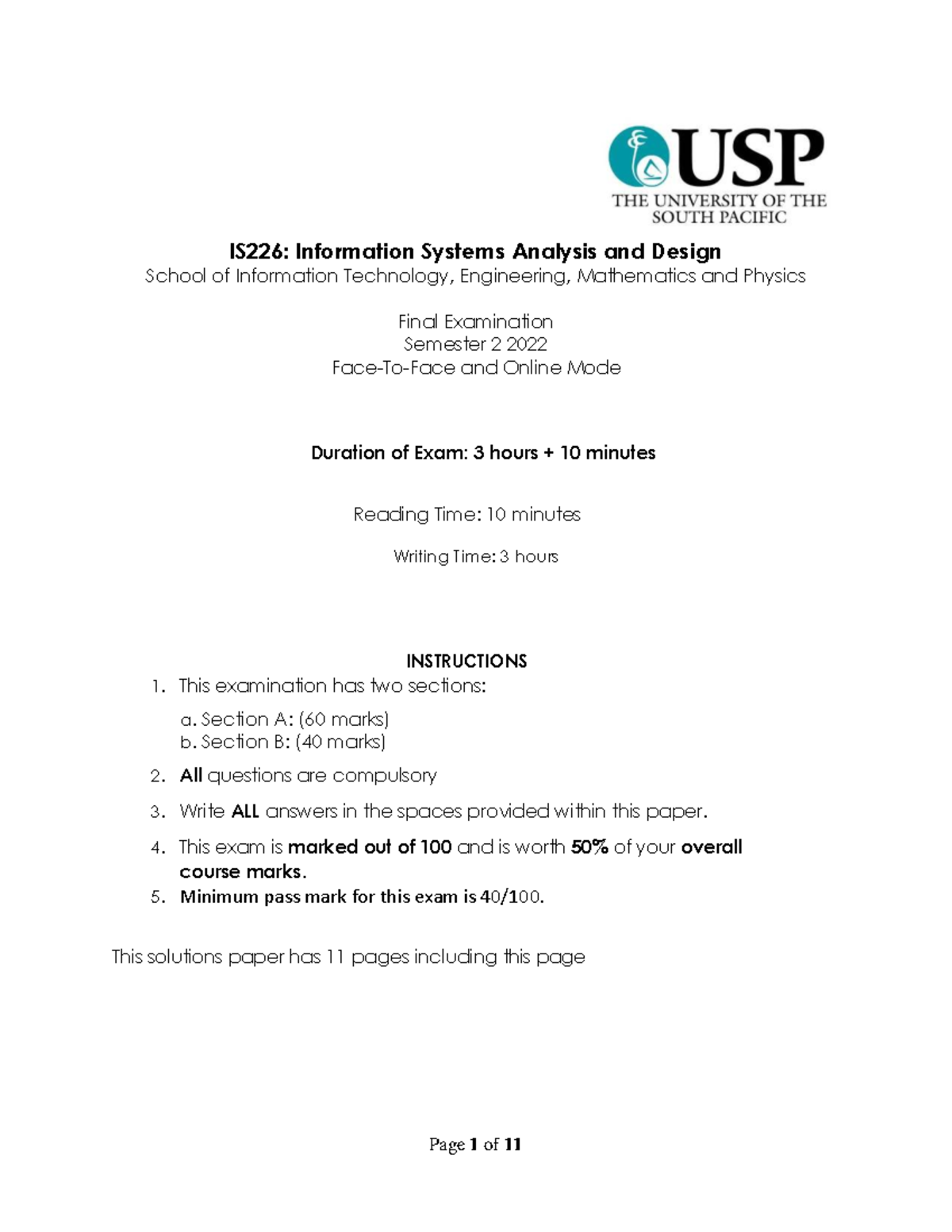IS226: Final Exam Solutions for Information Systems Analysis and Design ...