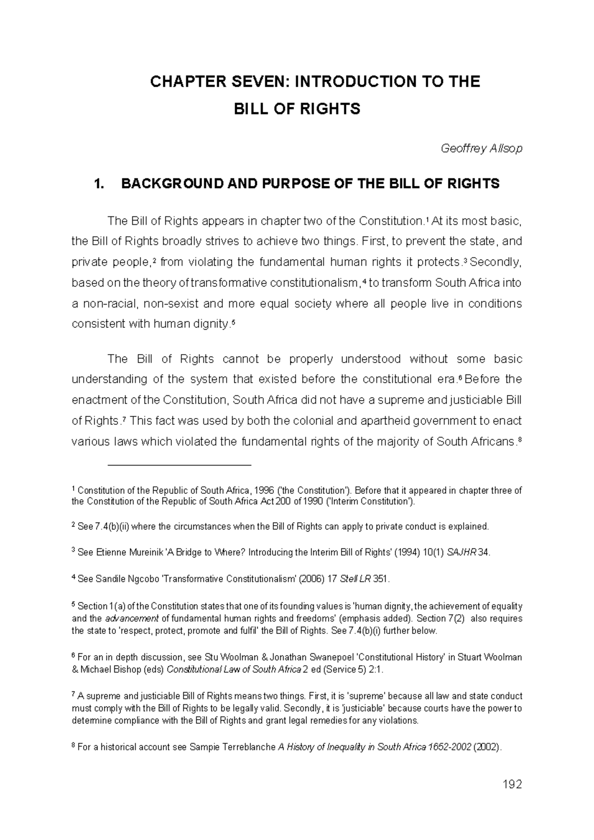 7 - This essay - CHAPTER SEVEN: INTRODUCTION TO THE BILL OF RIGHTS ...